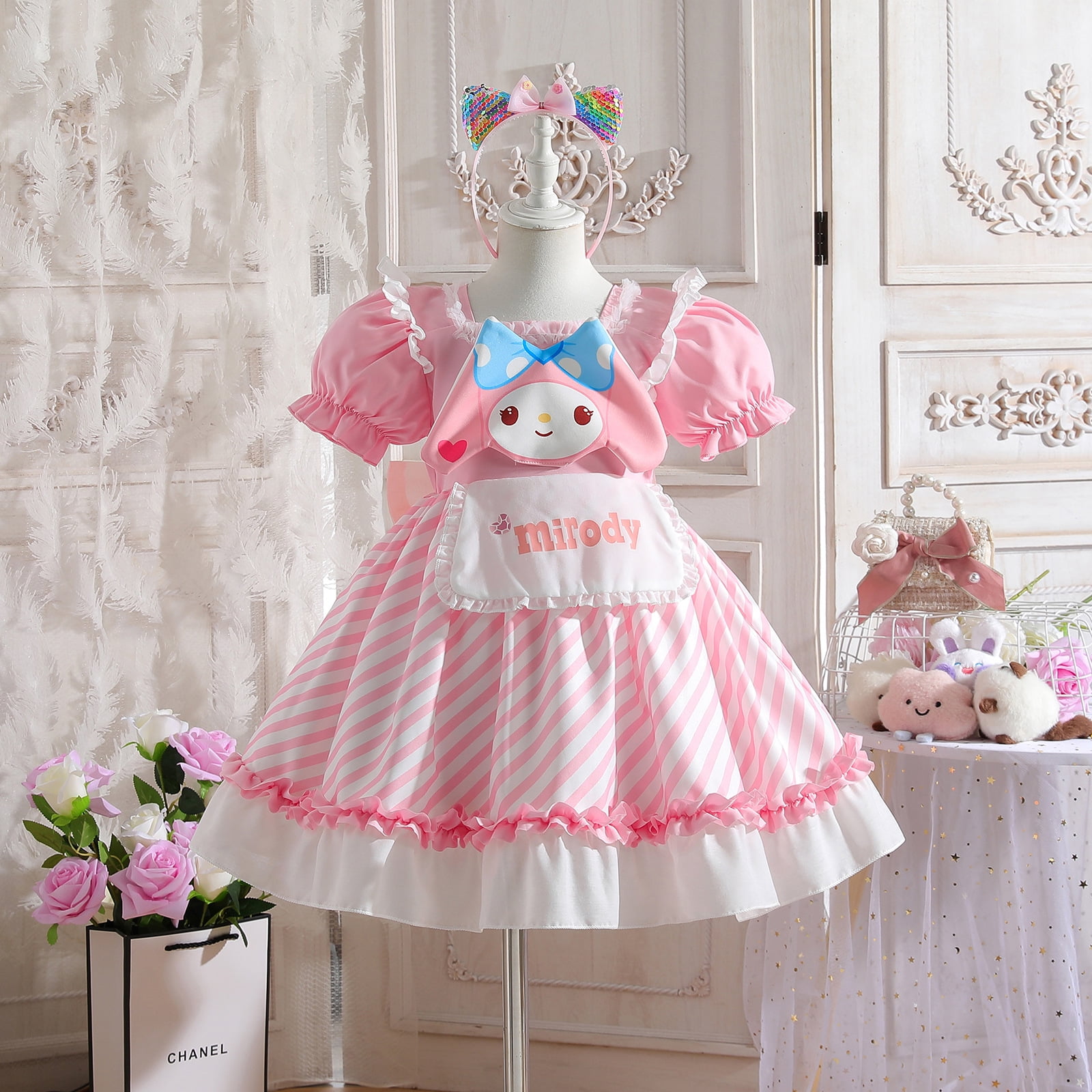 Sanrio My Melody Kuromi Girl Cosplay Anime Dresses Sohort Sleeve ...