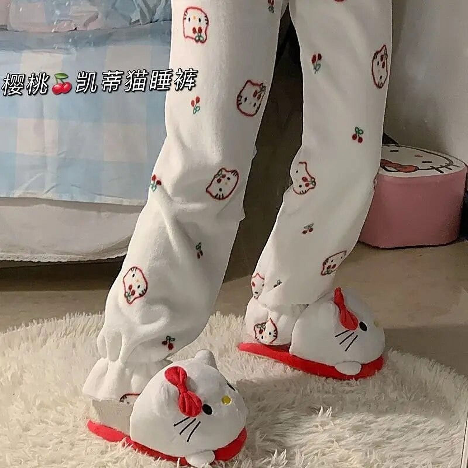 Sanrio New Cute Hello Kitty Velvet Pants for Womans Traf Pants Techwear ...