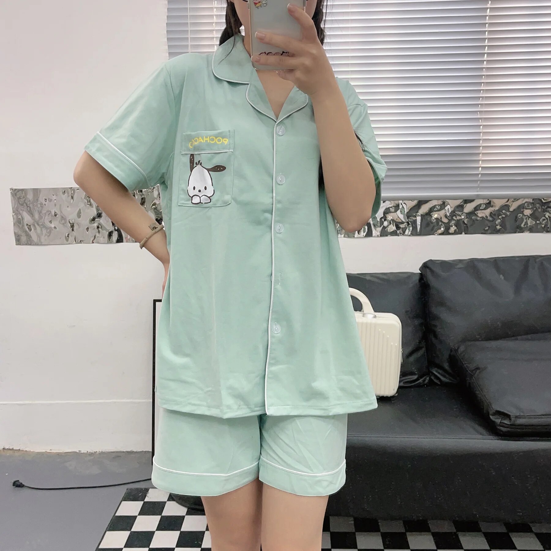 Sanrio Pajamas Set Short Sleeve Long Pants Kawaii Cartoon Pompompurin ...