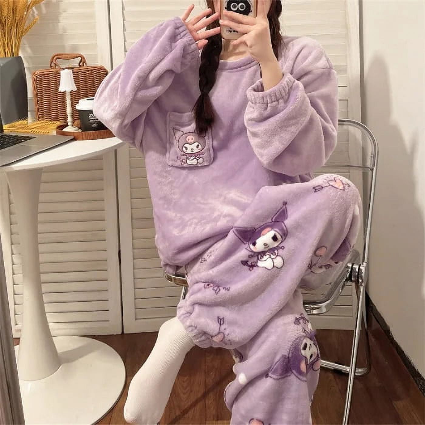 Sanrio Plush Pajamas Suit Anime Hello Kitty Y2K Flannel Winter ...