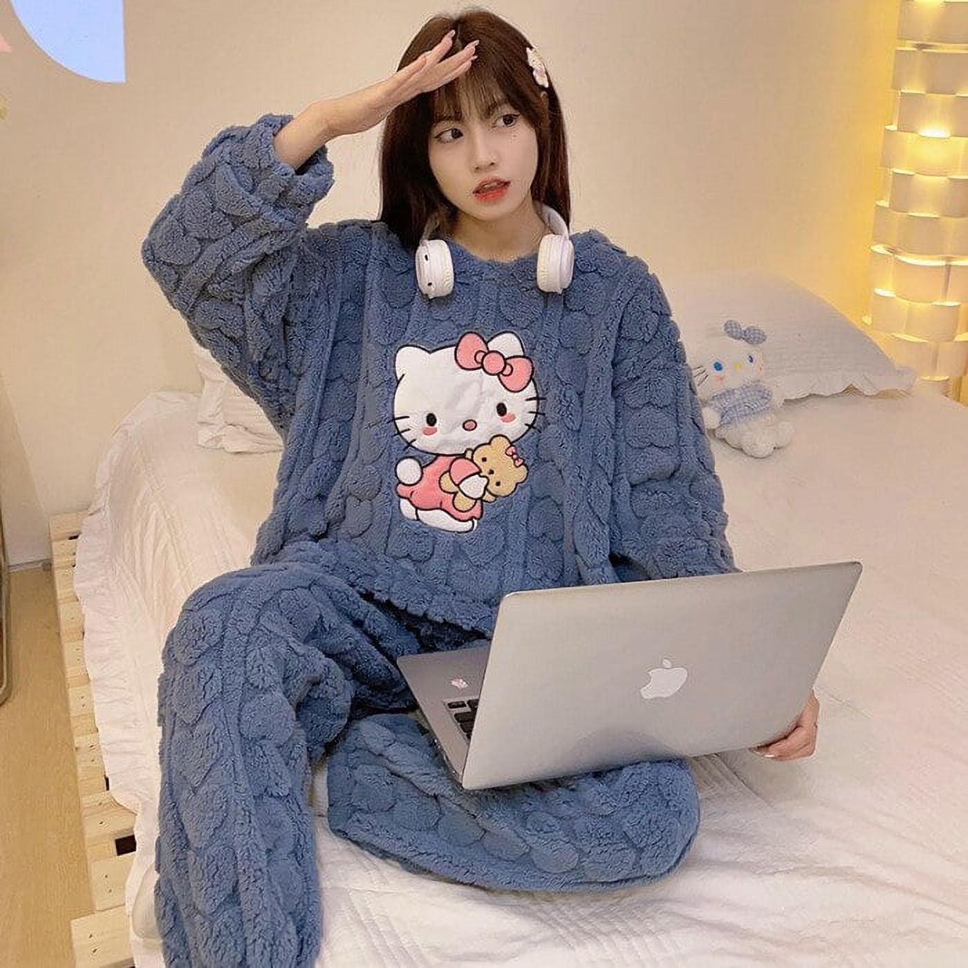 Sanrio Plush Plus Size Pajama Set Hello Kitty Cartoon Warm Homewear ...