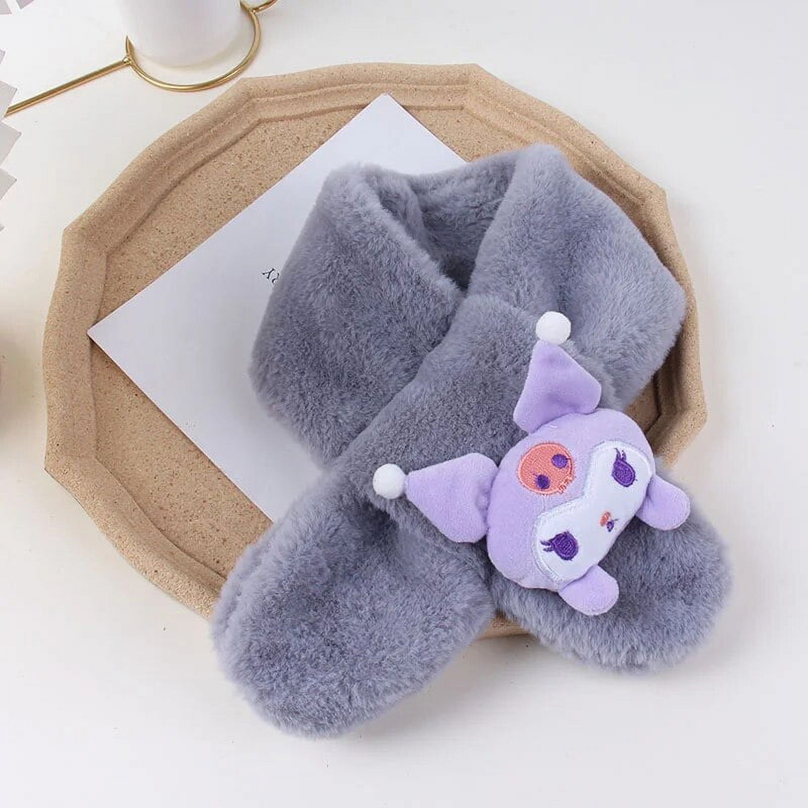Sanrio Plush Scarf Thickened Hello Kitty Cinnamoroll Kuromi Pom Pom ...