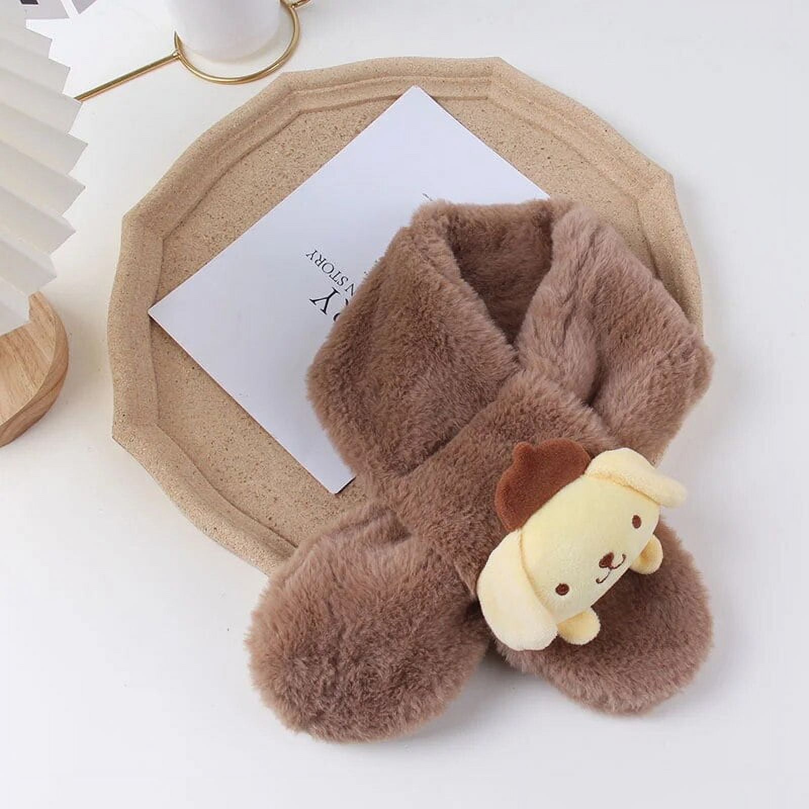 Sanrio Plush Scarf Thickened Hello Kitty Cinnamoroll Kuromi Pom Pom ...