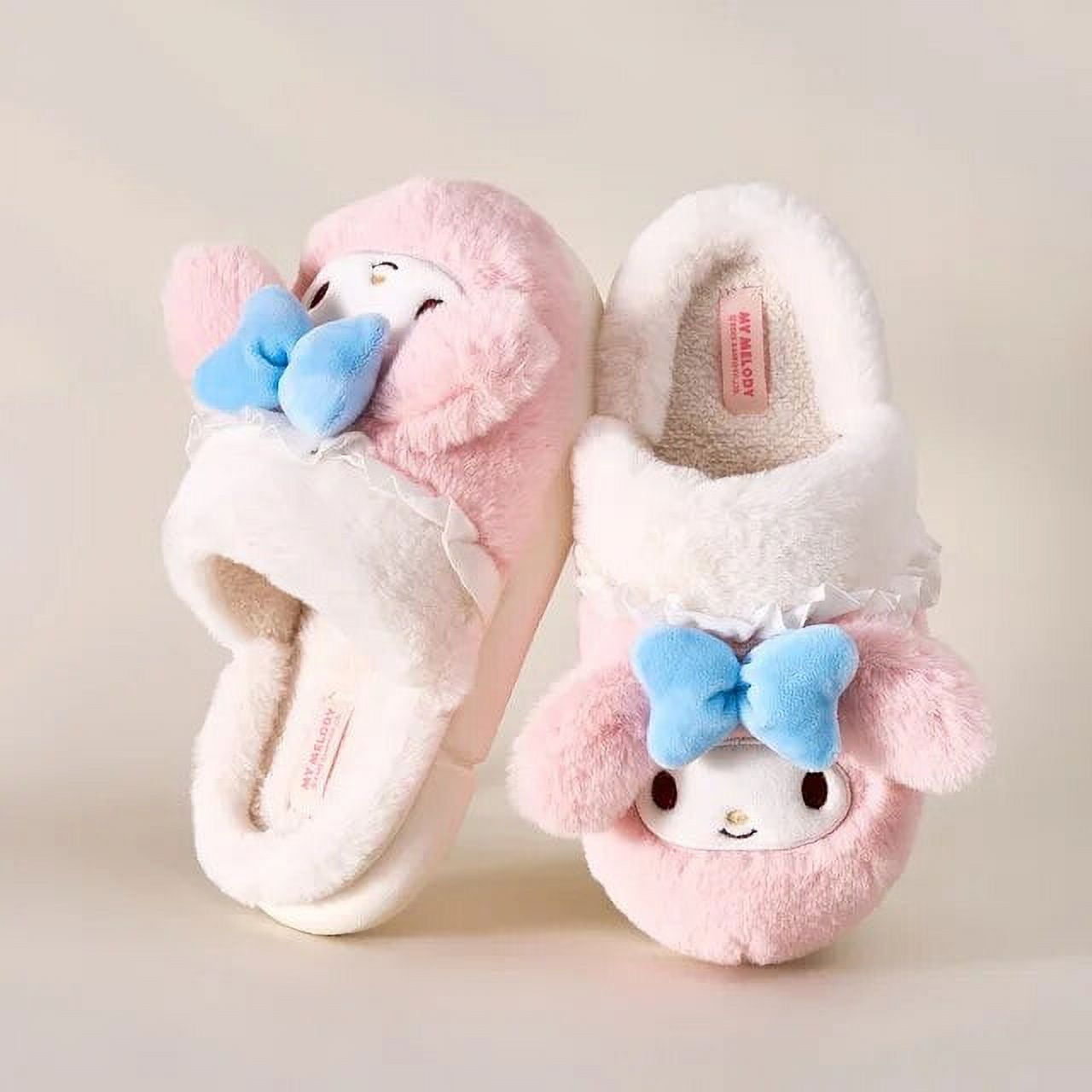 Sanrio Plush Slippers Hello Kitty Floor Slippers Kuromi Warm Winter ...