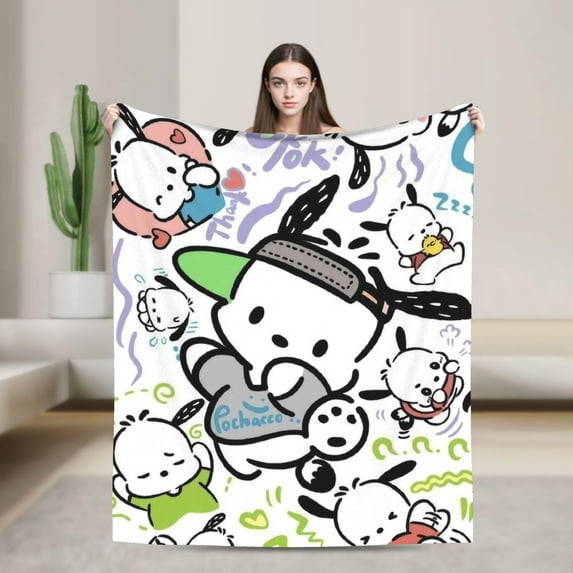 Sanrio Pochacco Pattern Knitted Soft Blankets for Travel Bedroom Cute ...