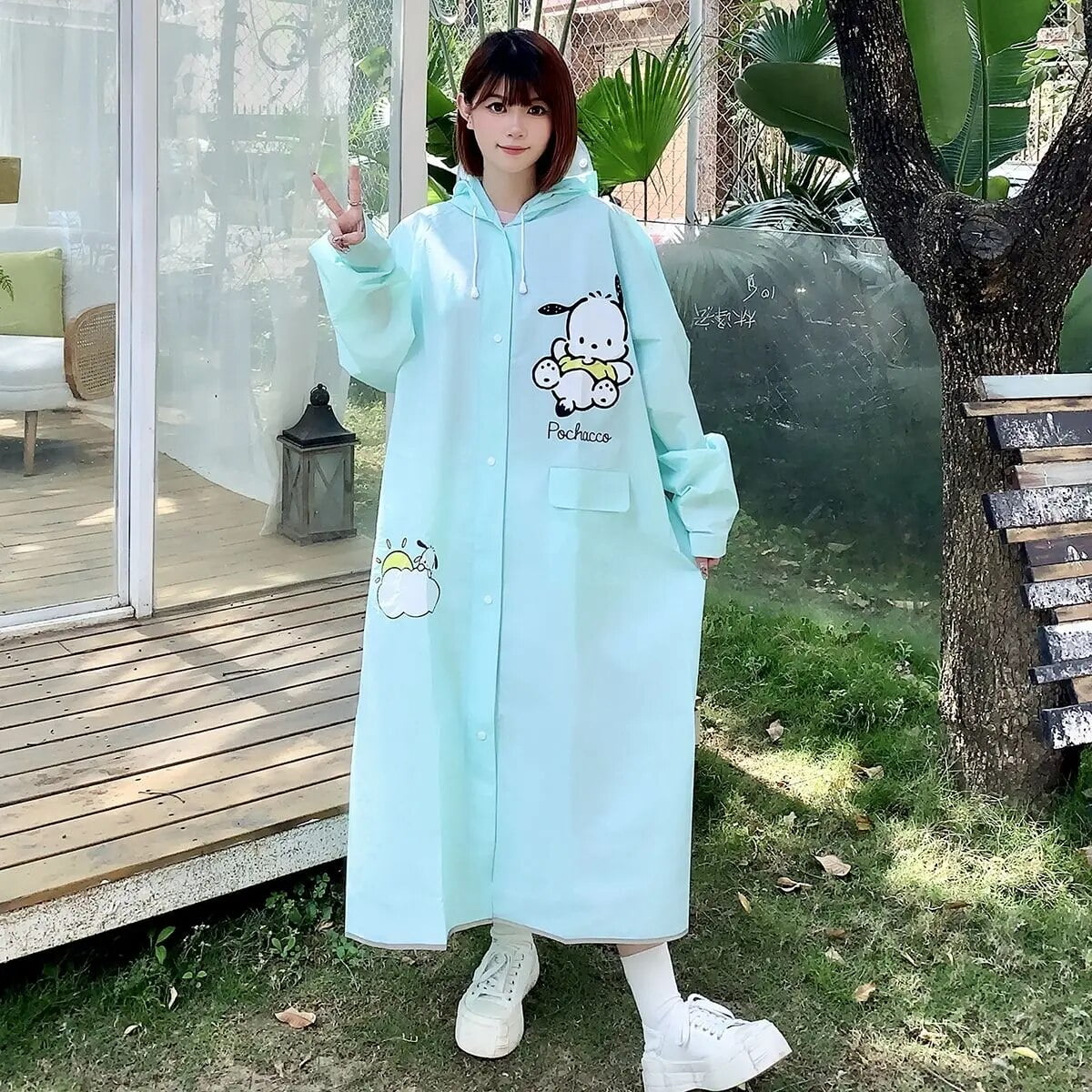 Sanrio Pochacco Raincoat Adult Women's Cute Electric Car Raincoat Full ...