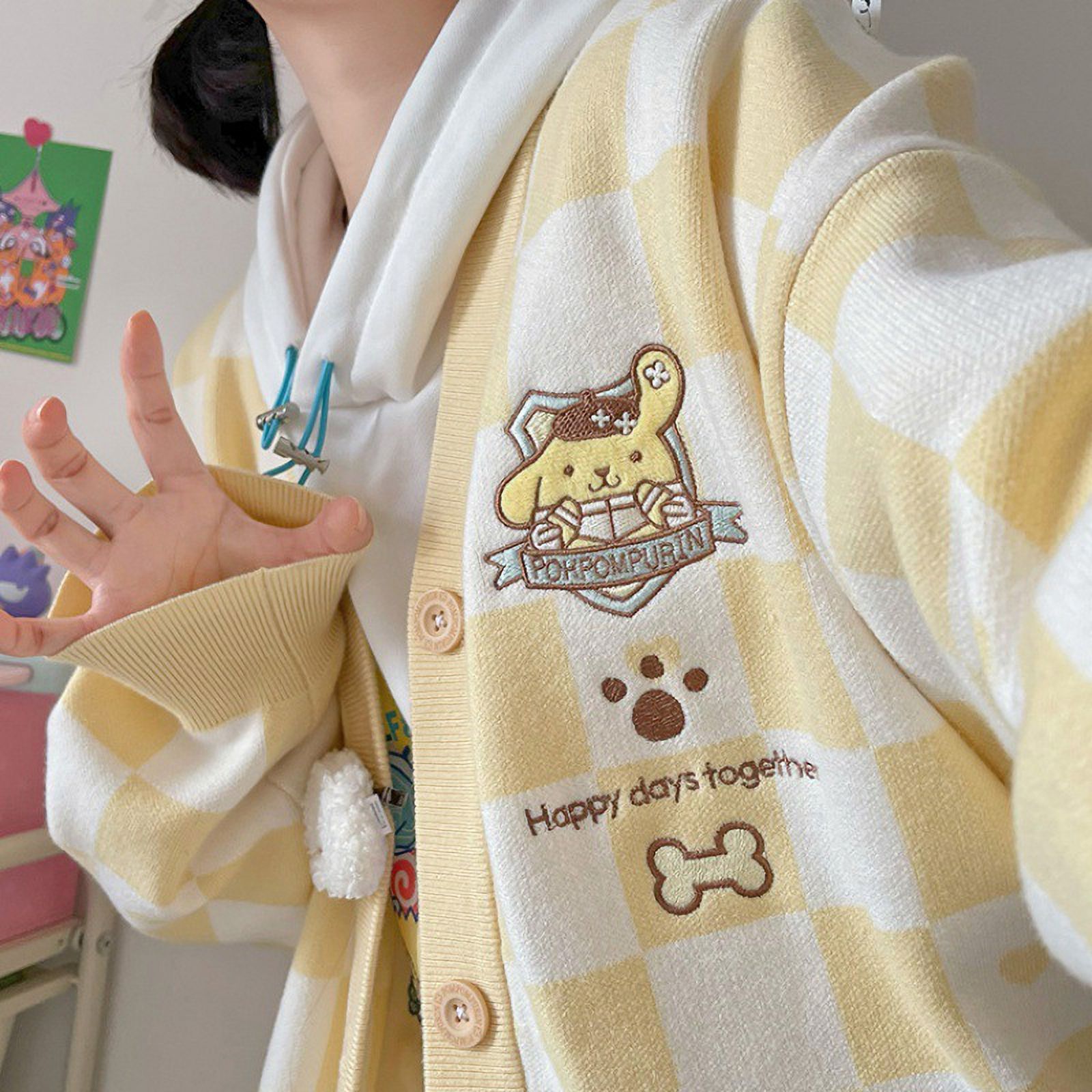 Sanrio Pompompurin Kuromi MyMelody Cinnamoroll Anime Embroidery Knitted ...