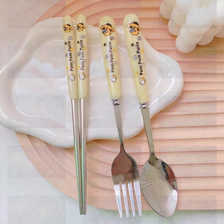 Sanrio Portable Cutlery Spoon Set Cinnamoroll Kuromi Hello Kitty Travel ...