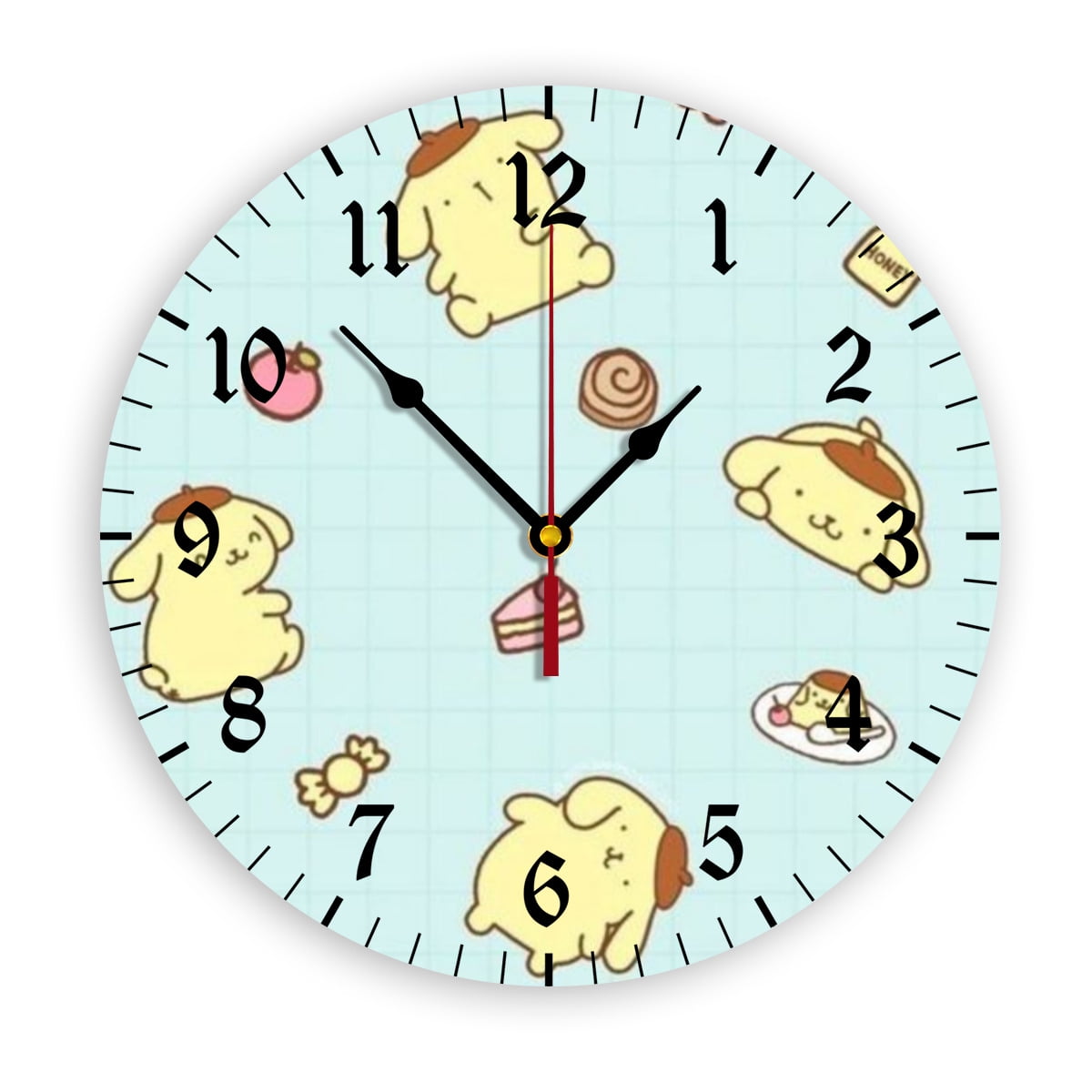 Sanrio Pudding Dog Cartoon Wall Clock with Clear Glass Dial Silent and ...