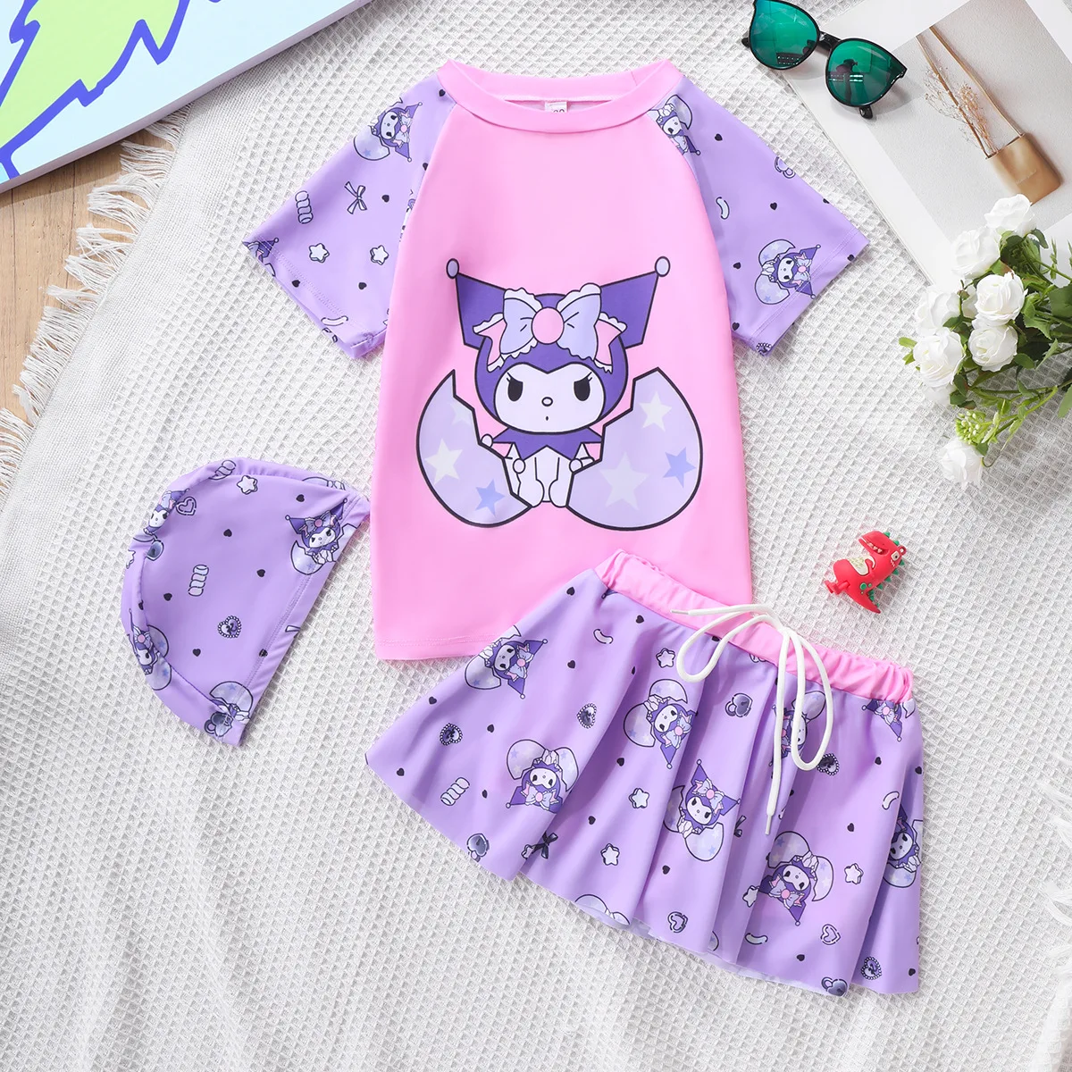 Sanrio Rash Guard Swimwear Bathing Suit Summer Short Sleeve Kuromi ...