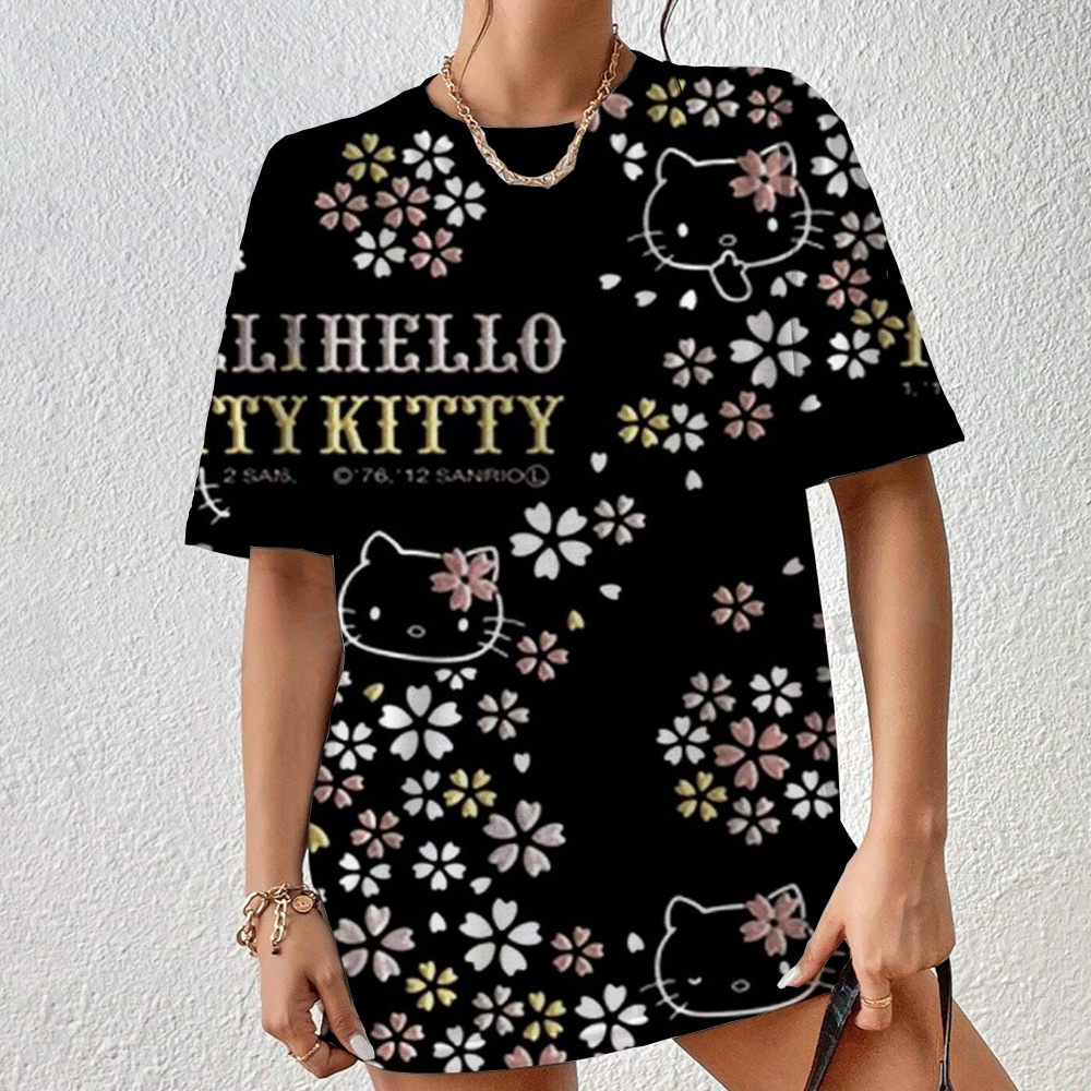 Sanrio Red And White Hello Kitty Cute Cartoon T-Shirt Fashion Trend ...