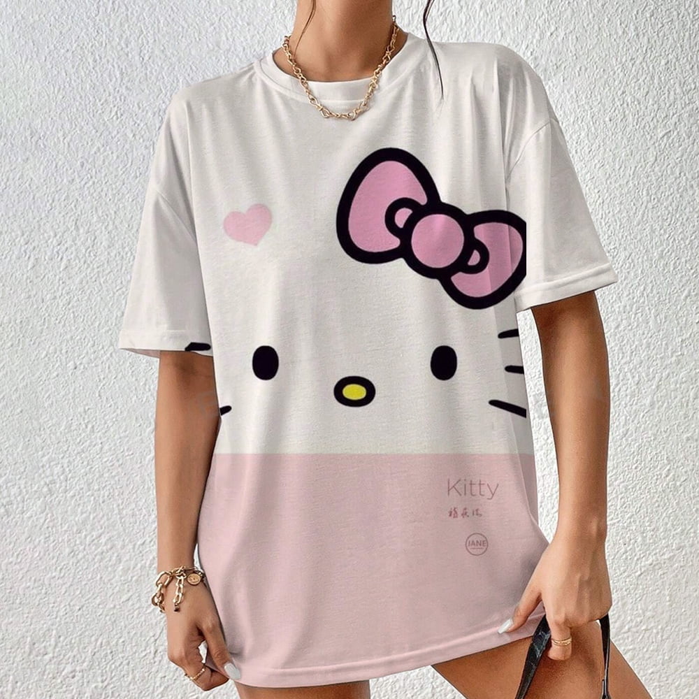 Sanrio Red And White Hello Kitty Cute Cartoon T-Shirt Fashion Trend ...