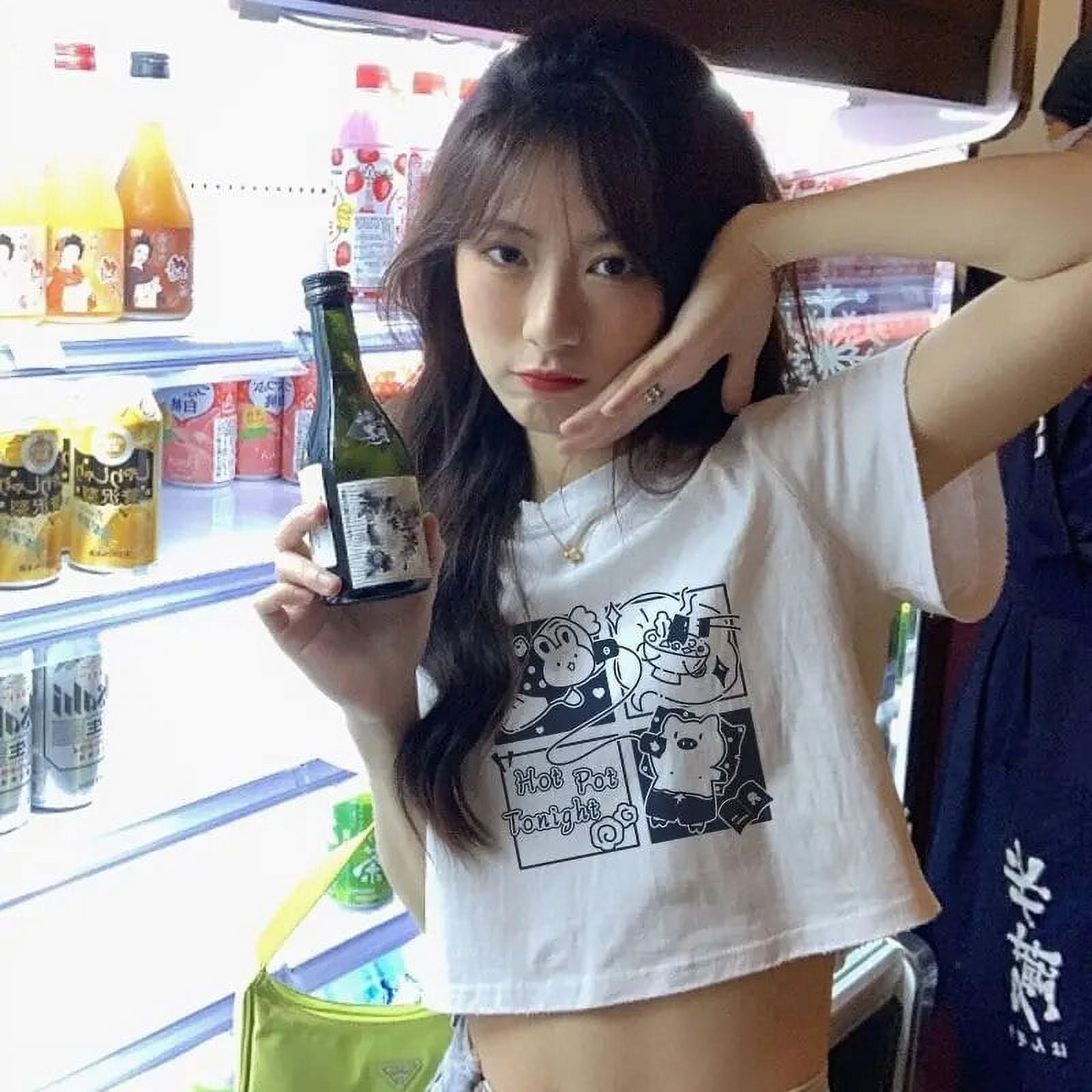 Sanrio Sexy Crop Tops Short Sleeves T-shirt Kawaii Hello Kitty Women ...