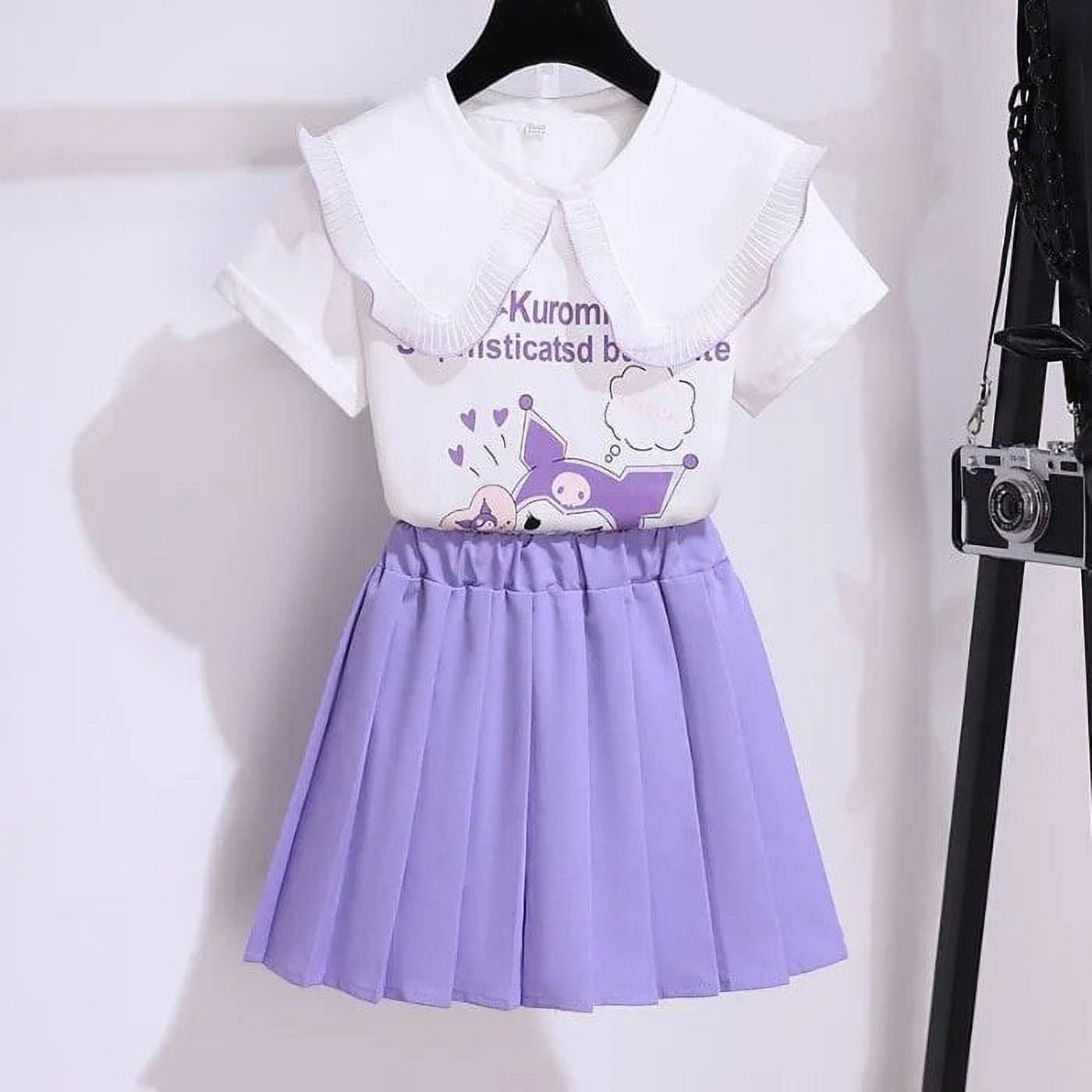Sanrio Teenagers Girls Clothes Sets 2024 Summer Kuromi Cartoon Short ...