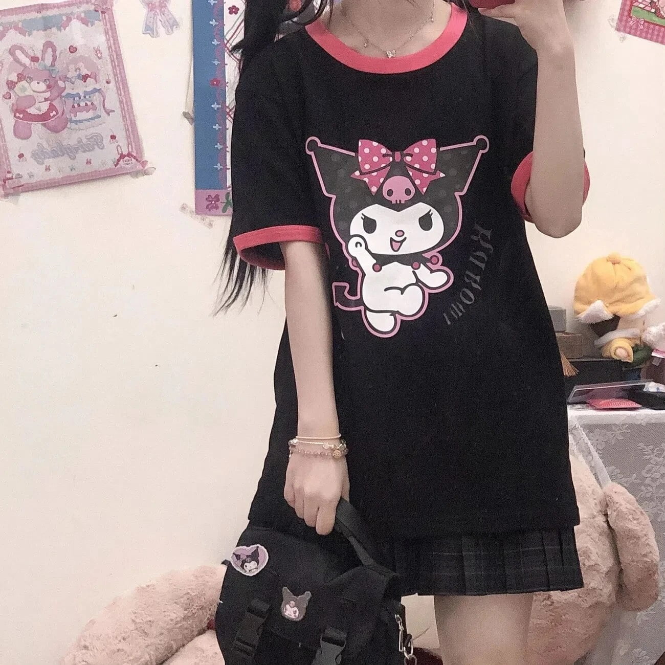 Sanrio Women Hello Kitty Clothes T-shirt Goth Fashion Kuromi Print ...