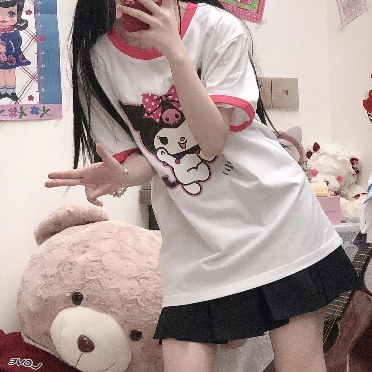 Sanrio Women Hello Kitty Clothes T-shirt Goth Fashion Kuromi Print ...