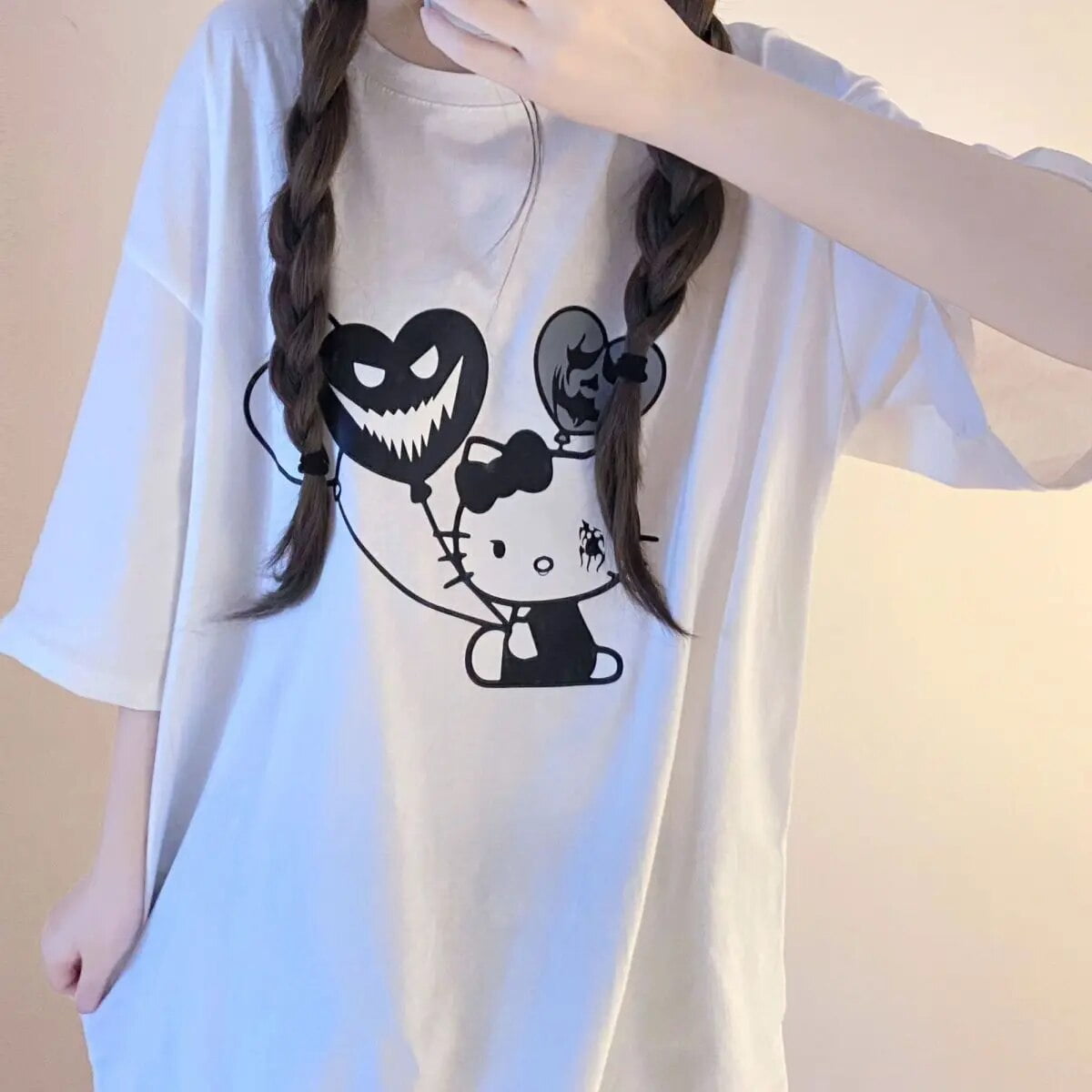 Sanrio Women Hello Kitty Clothes T-shirt Goth Fashion Kuromi Print ...