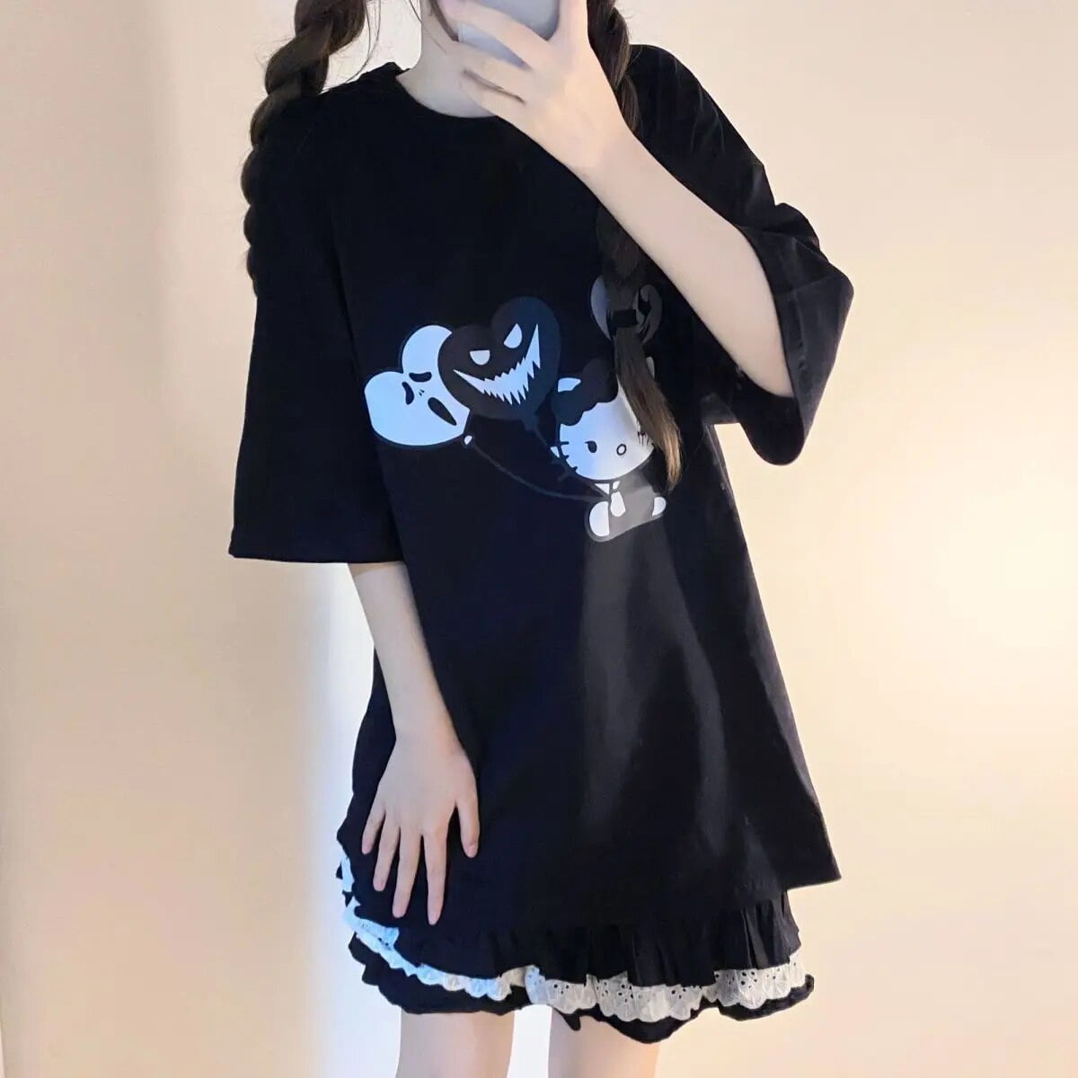 Sanrio Women Hello Kitty Clothes T-shirt Goth Fashion Kuromi Print ...