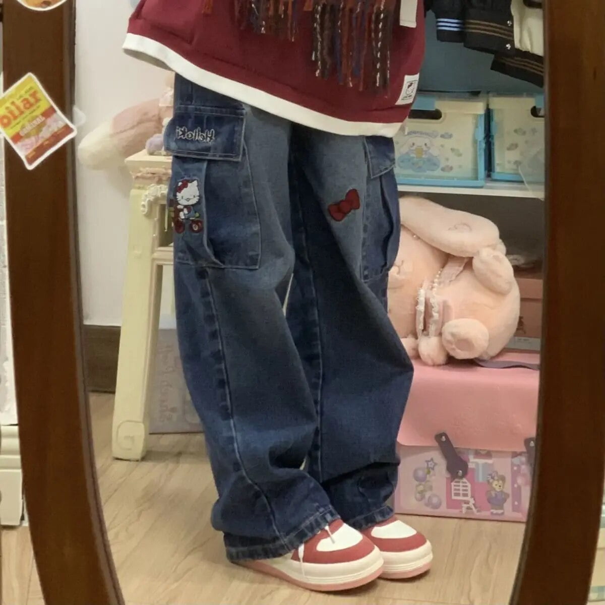 Sanrio Women Hello Kitty Y2K Cargo Pants Denim Streetwear High Waist ...