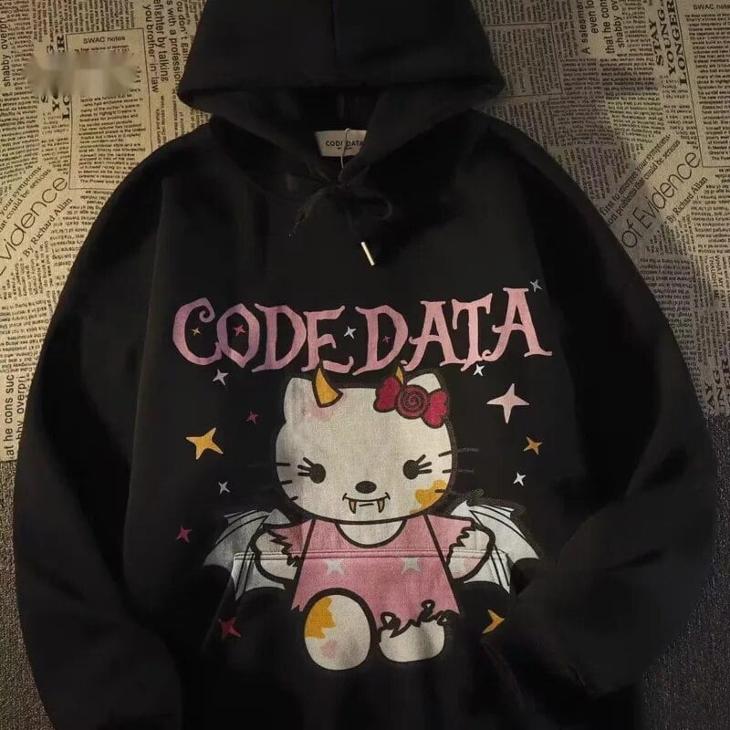 Sanrio Y2k Devil Hello Kitty New Gothic Print Pullovers Sweater 2000s ...