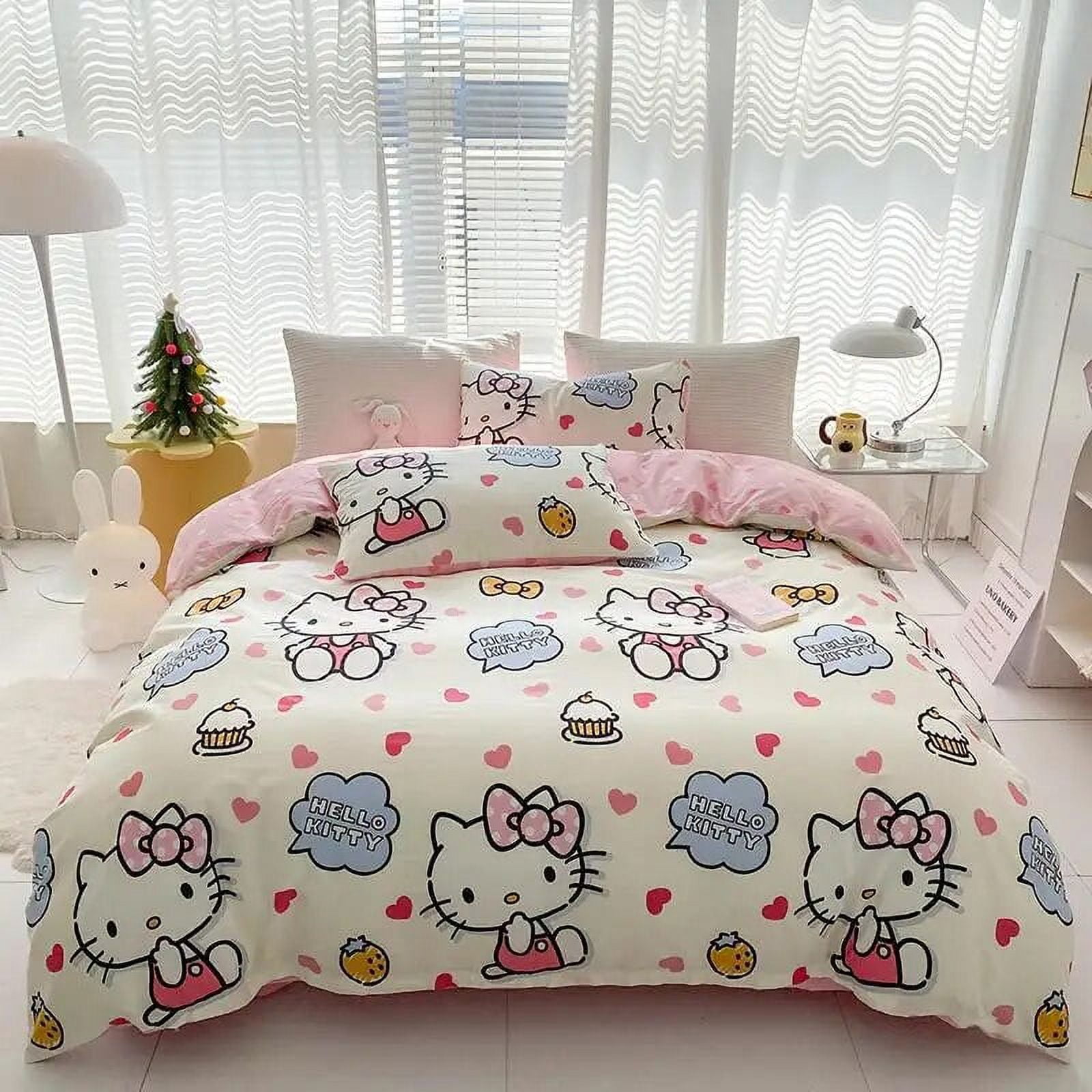 Sanrio cartoon style Hello Kitty bed four-piece ins cute cotton cotton ...