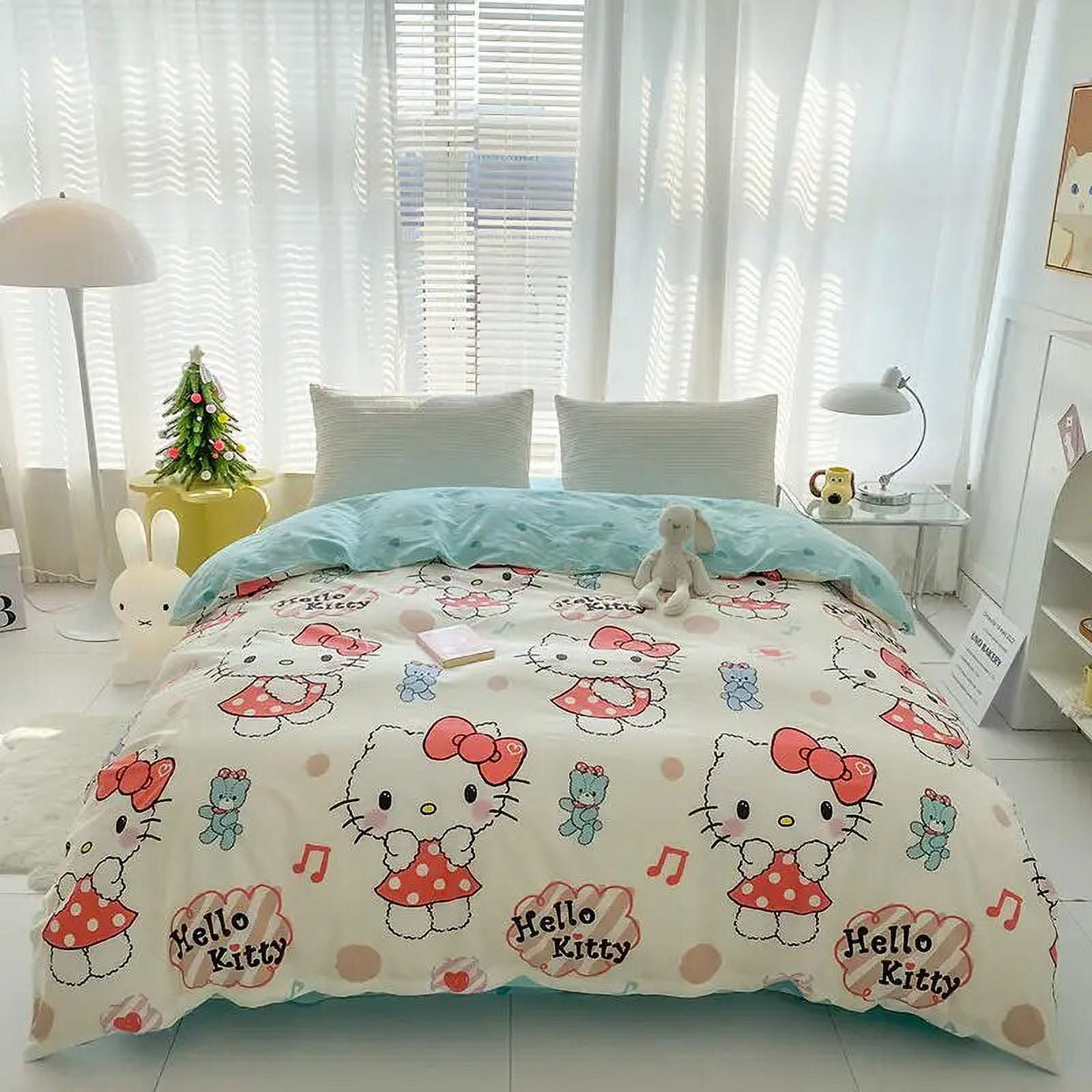 Sanrio cartoon style Hello Kitty bed four-piece ins cute cotton cotton ...