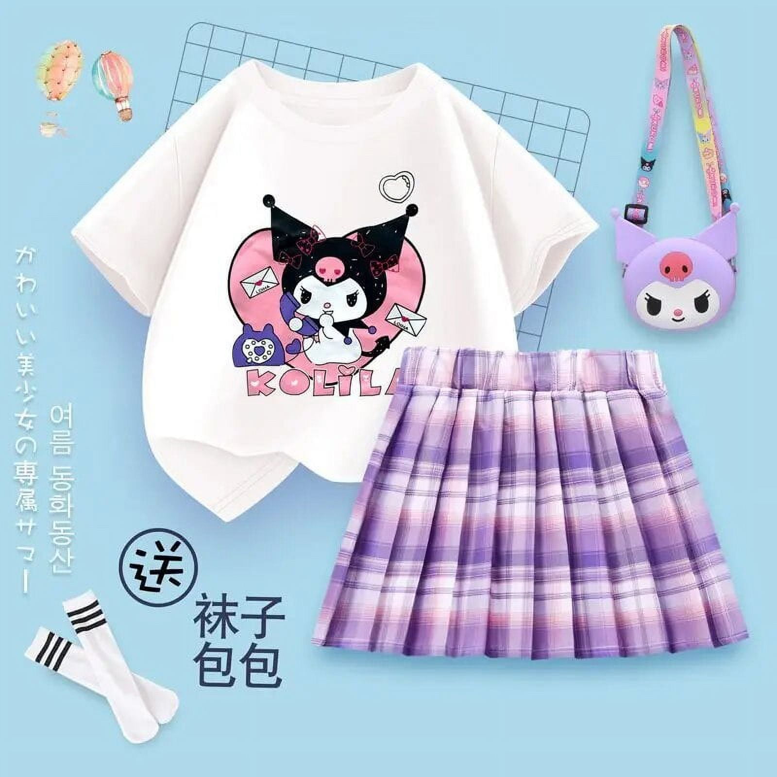 Sanrio hello kitty Short Sleeve Skirt Suit kuromi Summer New children T ...