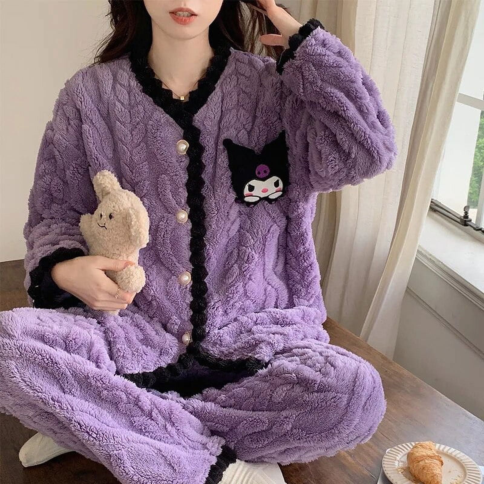 Sanrioed Cute Cartoon Kuromi Pajamas Anime Cinnamoroll Plush Homewear ...
