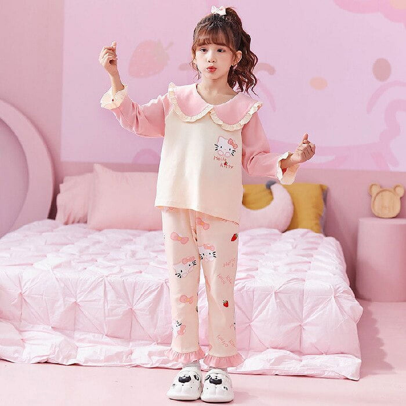 Sanrioed Girls' Sweet Princess Collar Pajama Set Cartoon Cinnamoroll ...