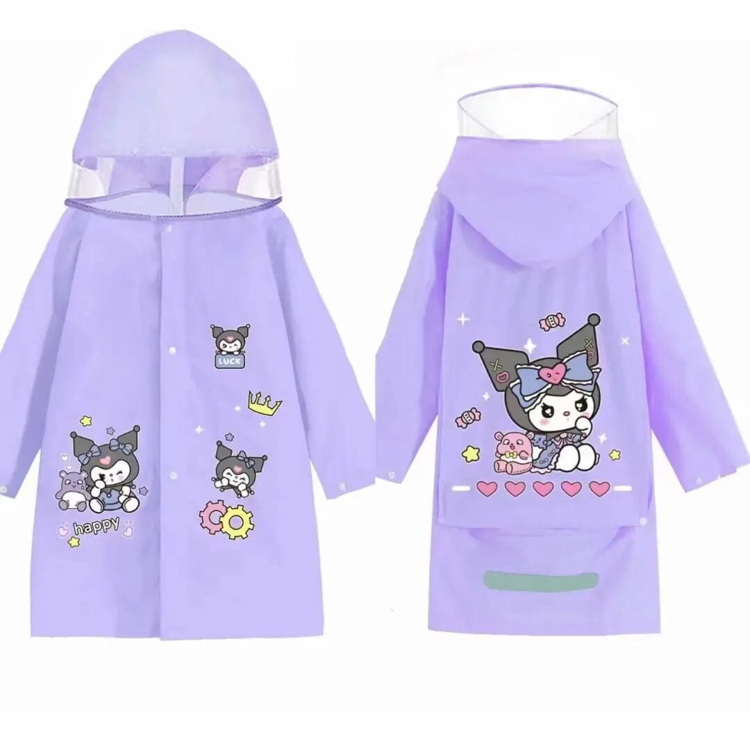 Sanrioes Anime Kuromi Pochacco Girls Cartoon Raincoat Waterproof Rain ...