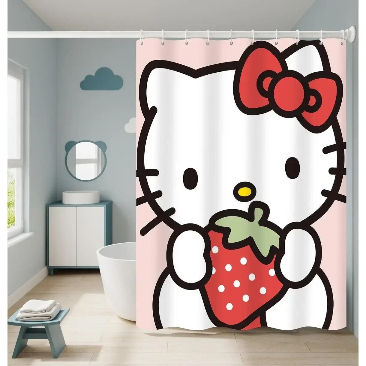 Sanrios Anime Plush Cartoon Hello Kitty Shower Curtains Shower Curtains Bathroom Bathtub Large
