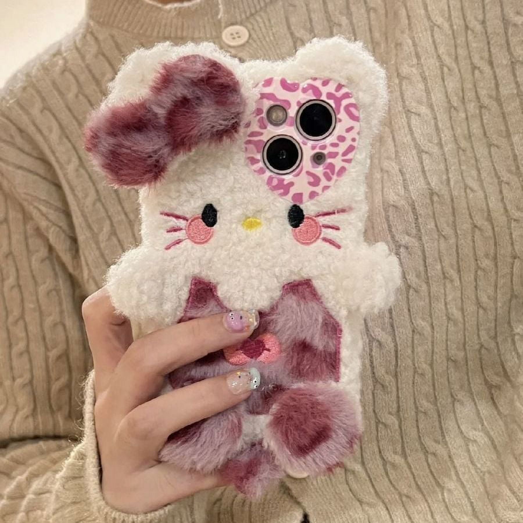 Sanrios Hello Kitty Cartoon Fuzzy Plush Phone Case for Iphone 14 13 12 ...