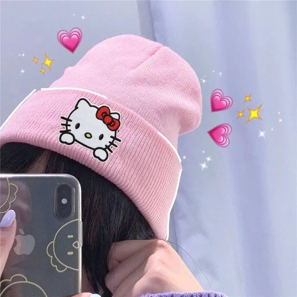 Sanrios Hello Kittys Knitted Caps Anime Kawaii Cartoon Autumn/winter ...