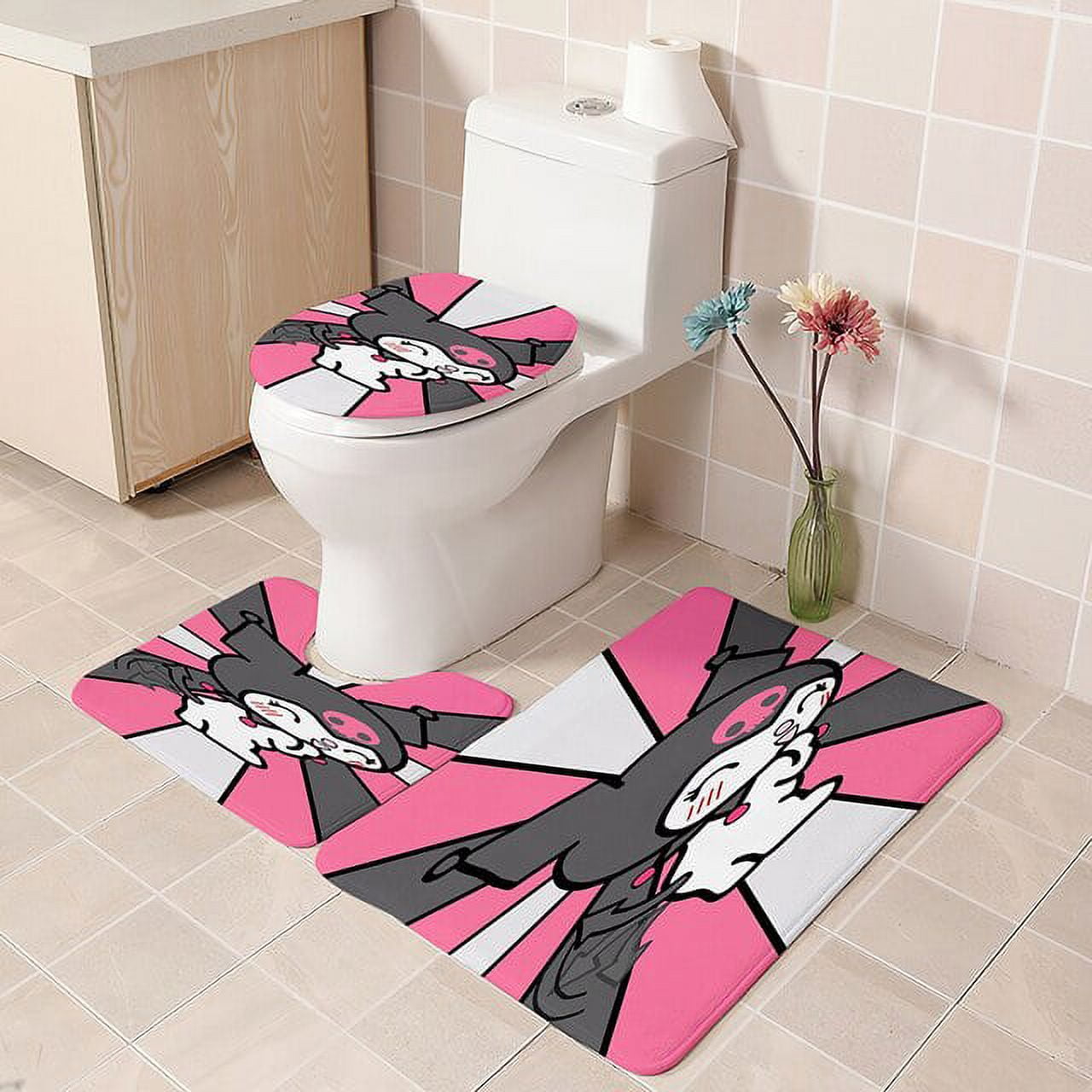 Sanrios Kt Cinnamoroll Kuromi Mymelody Bath Mats Sets Kawaii Anime Cartoon Bathroom Anti Slip