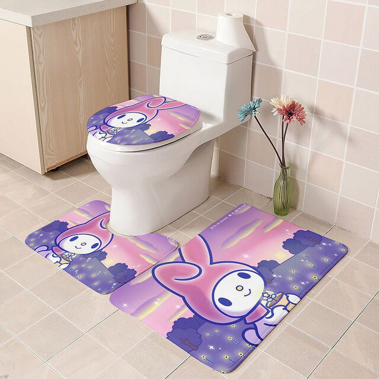 Sanrios Kt Cinnamoroll Kuromi Mymelody Bath Mats Sets Kawaii Anime Cartoon Bathroom Anti Slip