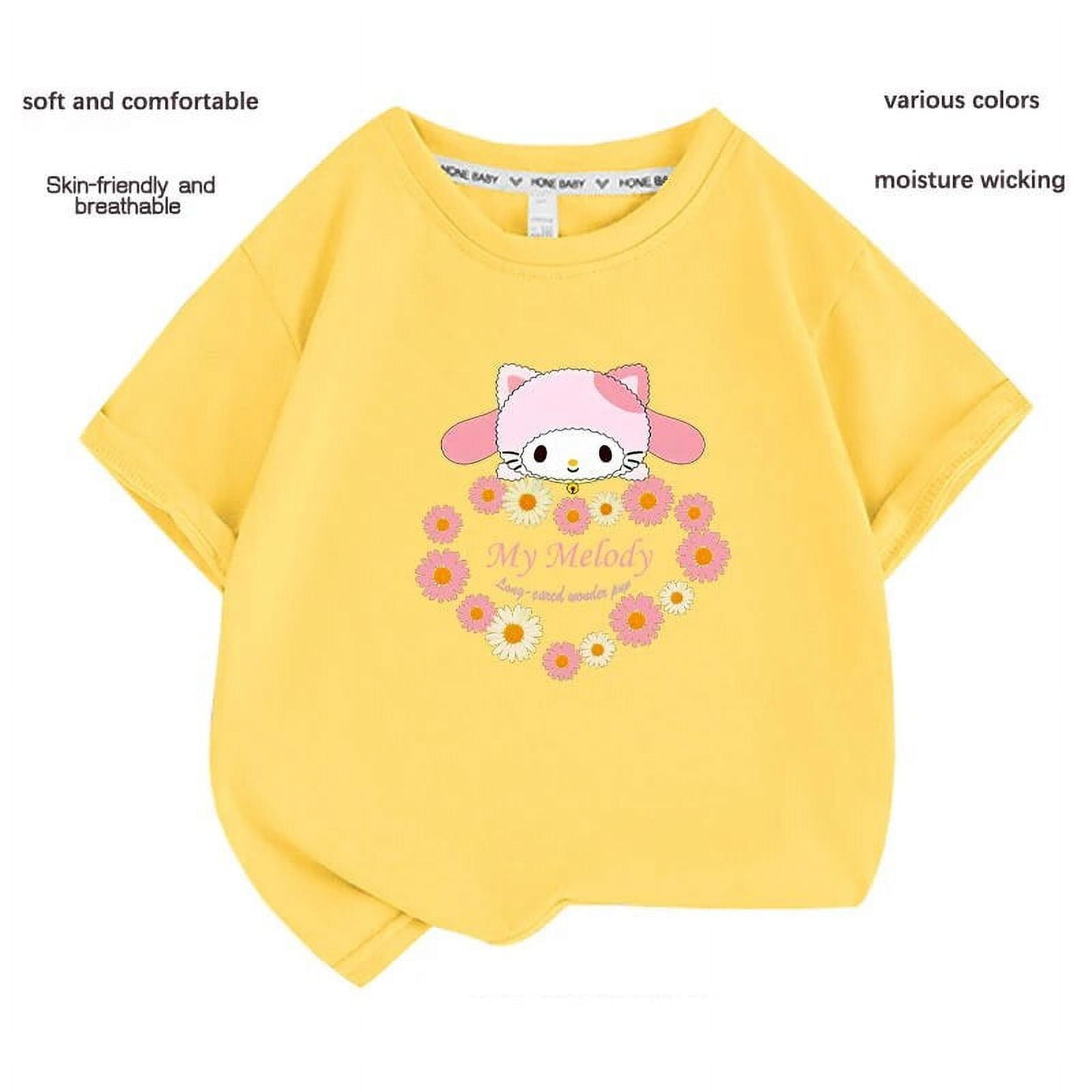 Sanrios Kawaii Anime Flower My Melody Cartoon Girls Cotton Short Sleeve ...