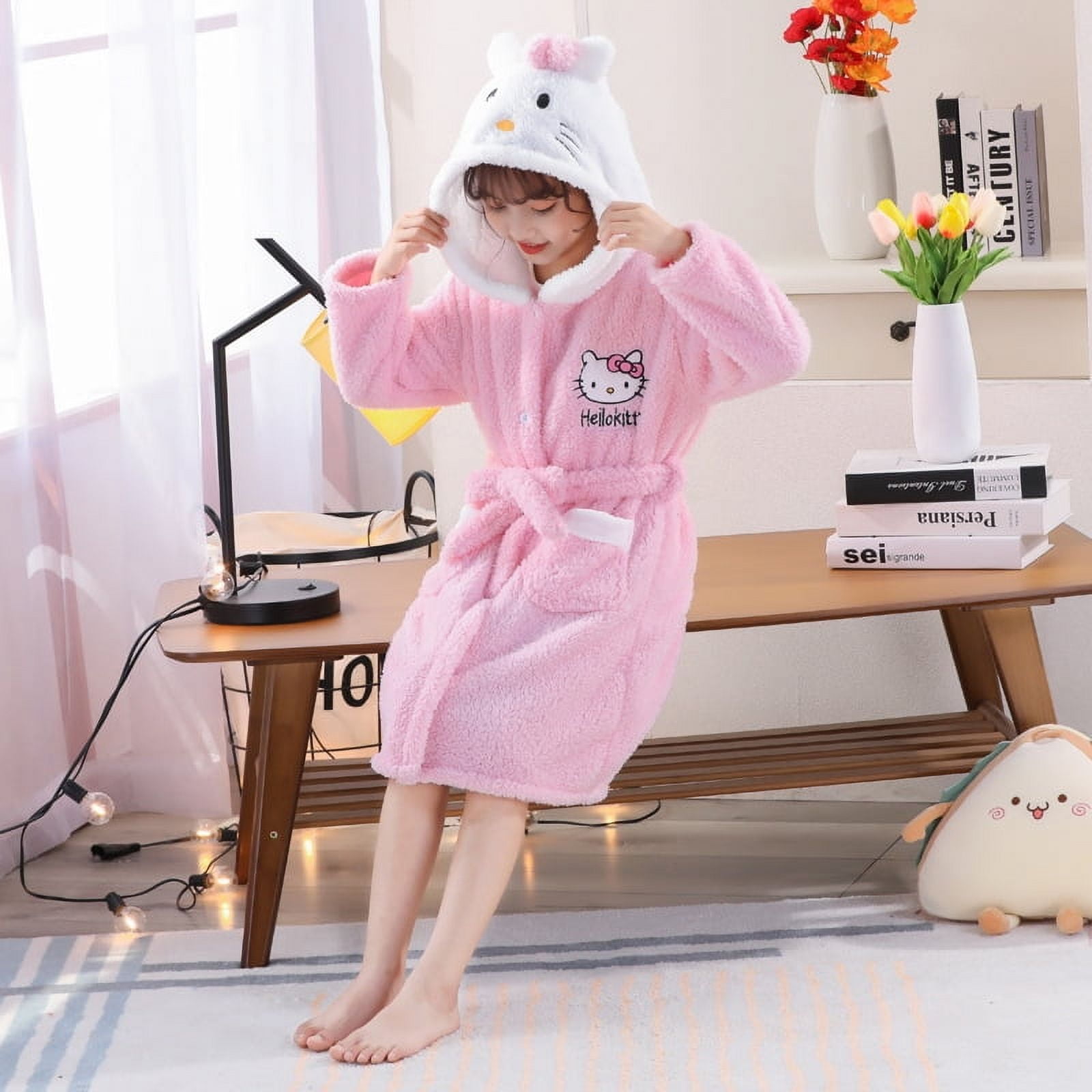 Sanrios Kawaii Hello Kitty Pajamas Coral Velvet Children Girls Heart ...