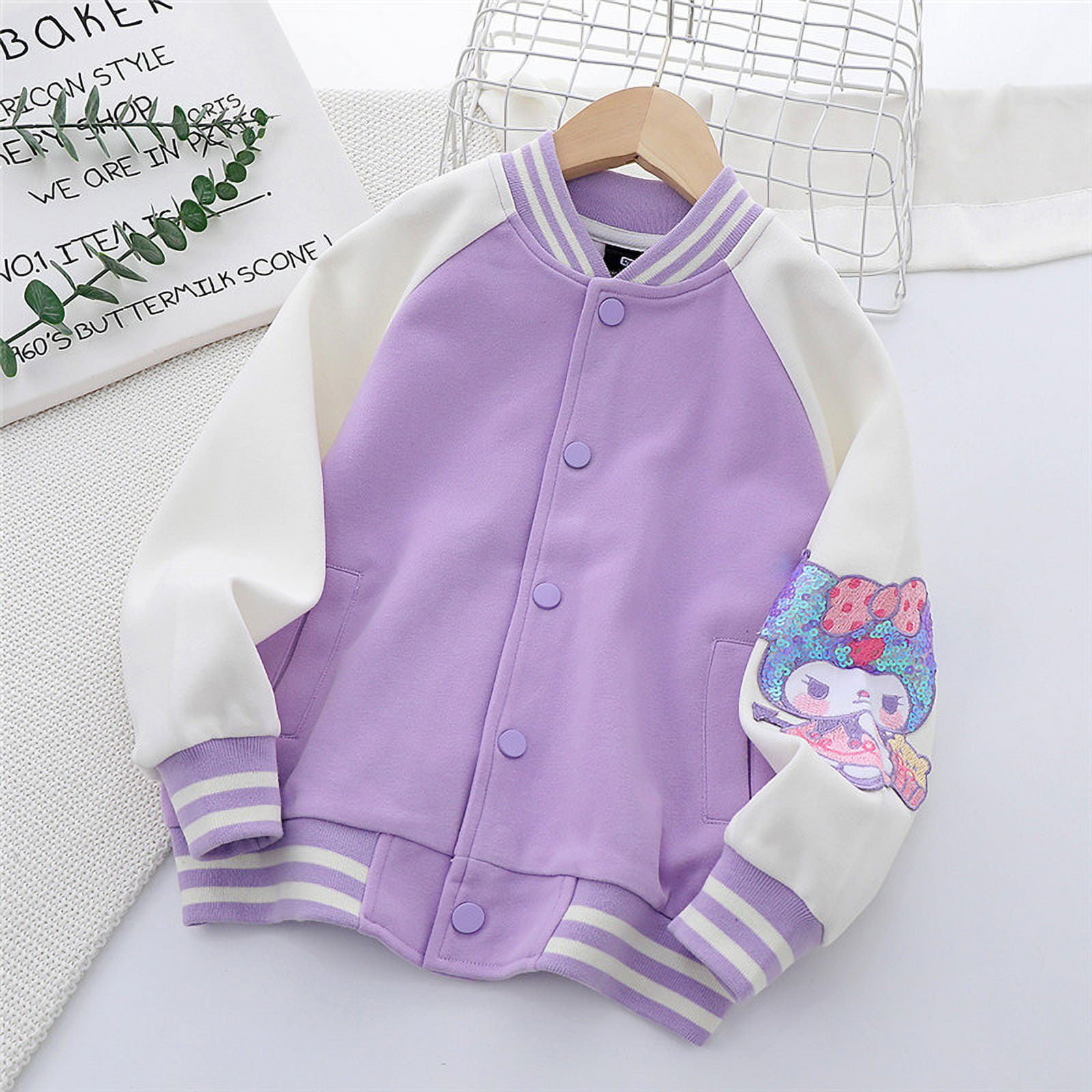 Sanrios Kids Kuromi Baseball Uniform Spring Autumn Coat Cinnamoroll ...
