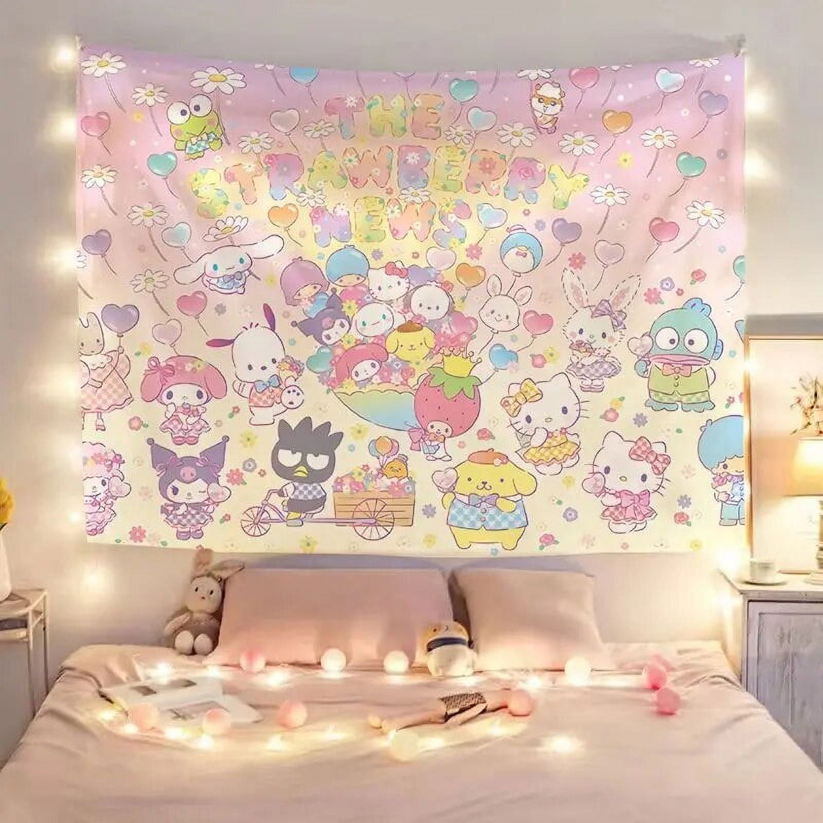 Sanrios Mymelody Cinnamoroll Kuromi Cartoon Tapestry Cloth Wall Hanging ...