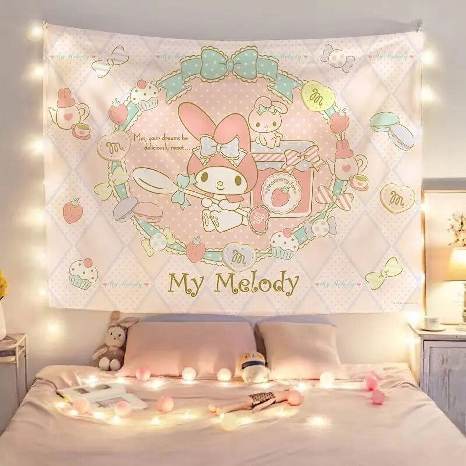 Sanrios Mymelody Cinnamoroll Kuromi Cartoon Tapestry Cloth Wall Hanging ...