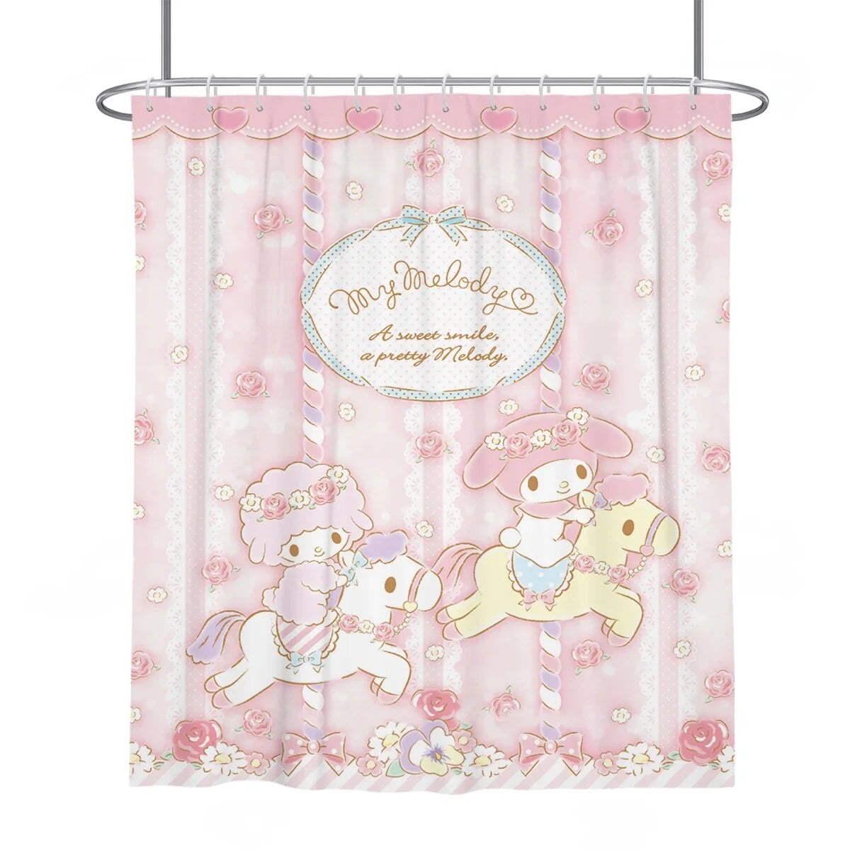 Sanrios Mymelody Cinnamoroll Kuromi Kawaii Anime Cartoon Shower Curtain