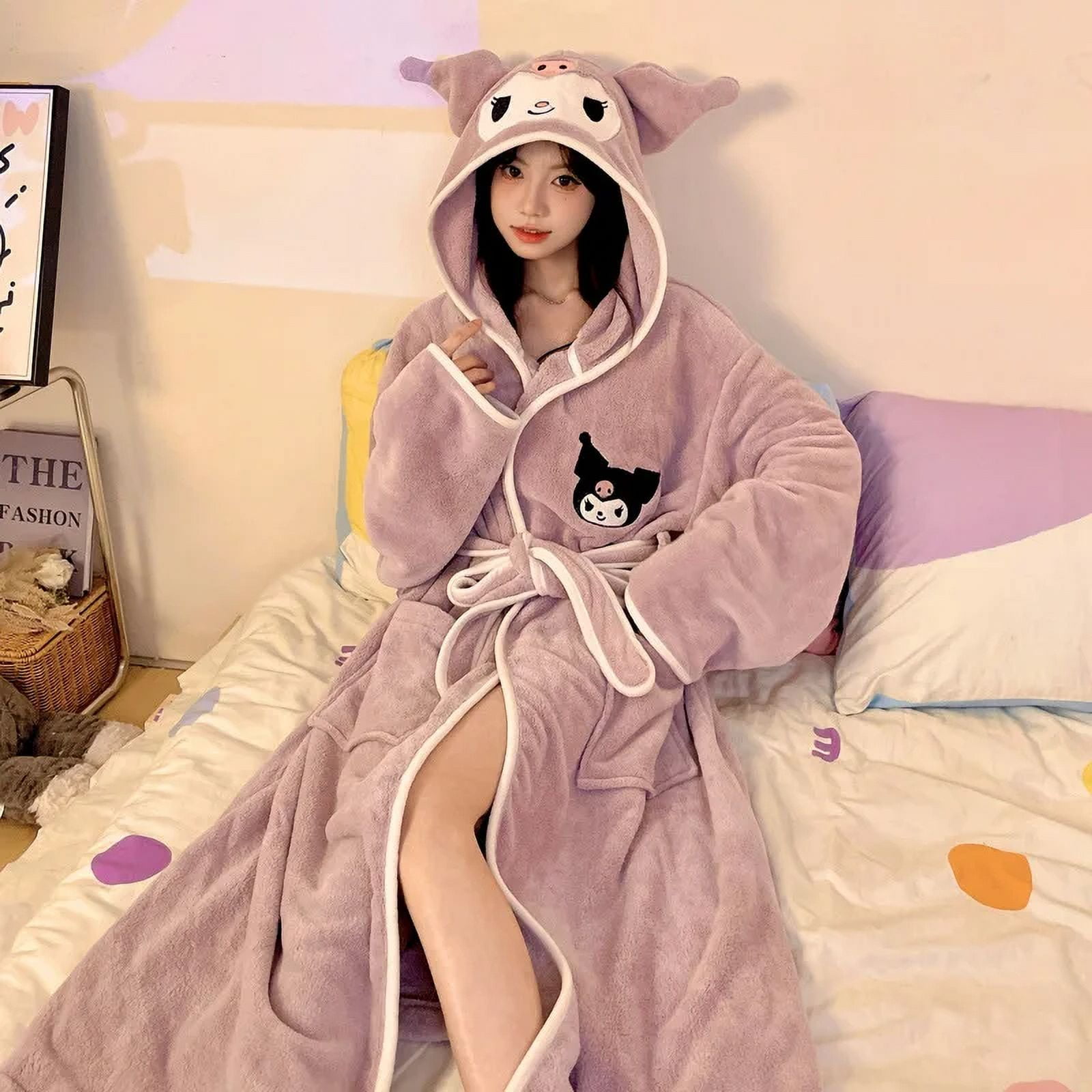 Sanrios New My Melody Coral Velvet Bathrobe Women Hangyodon Kuromi ...