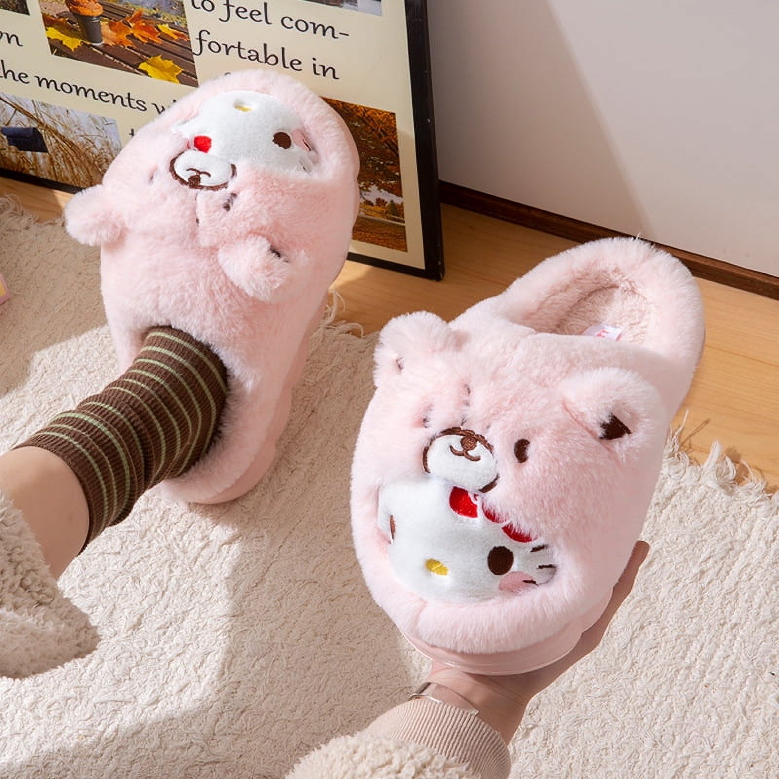 Sanrios Sweet Cute Slippers Winter Kuromi Hello Kittys Wear Outside ...