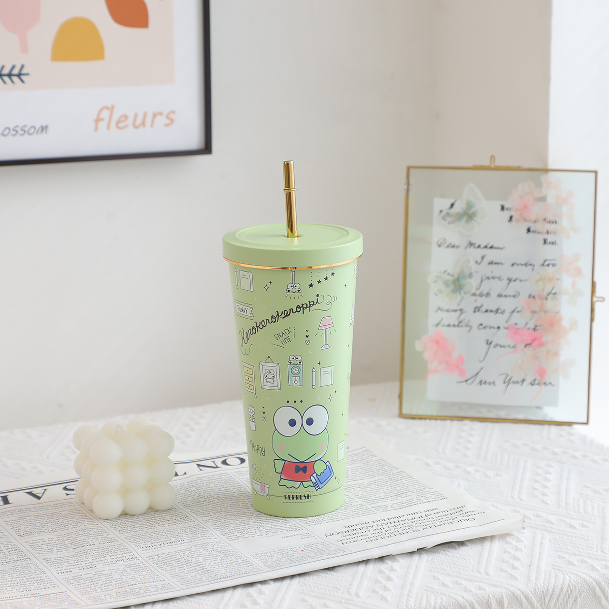 Sanrios Thermo Cup Hellokittys 304 Stainlesss Steel Straw Cup Kawaii ...