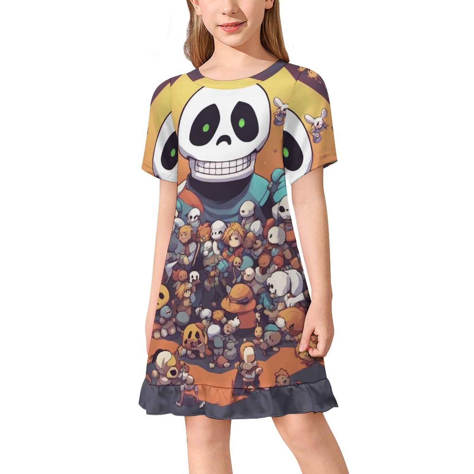 Sans Undertale Children's Short Sleeved Dress 3D Printed Classical Girl ...