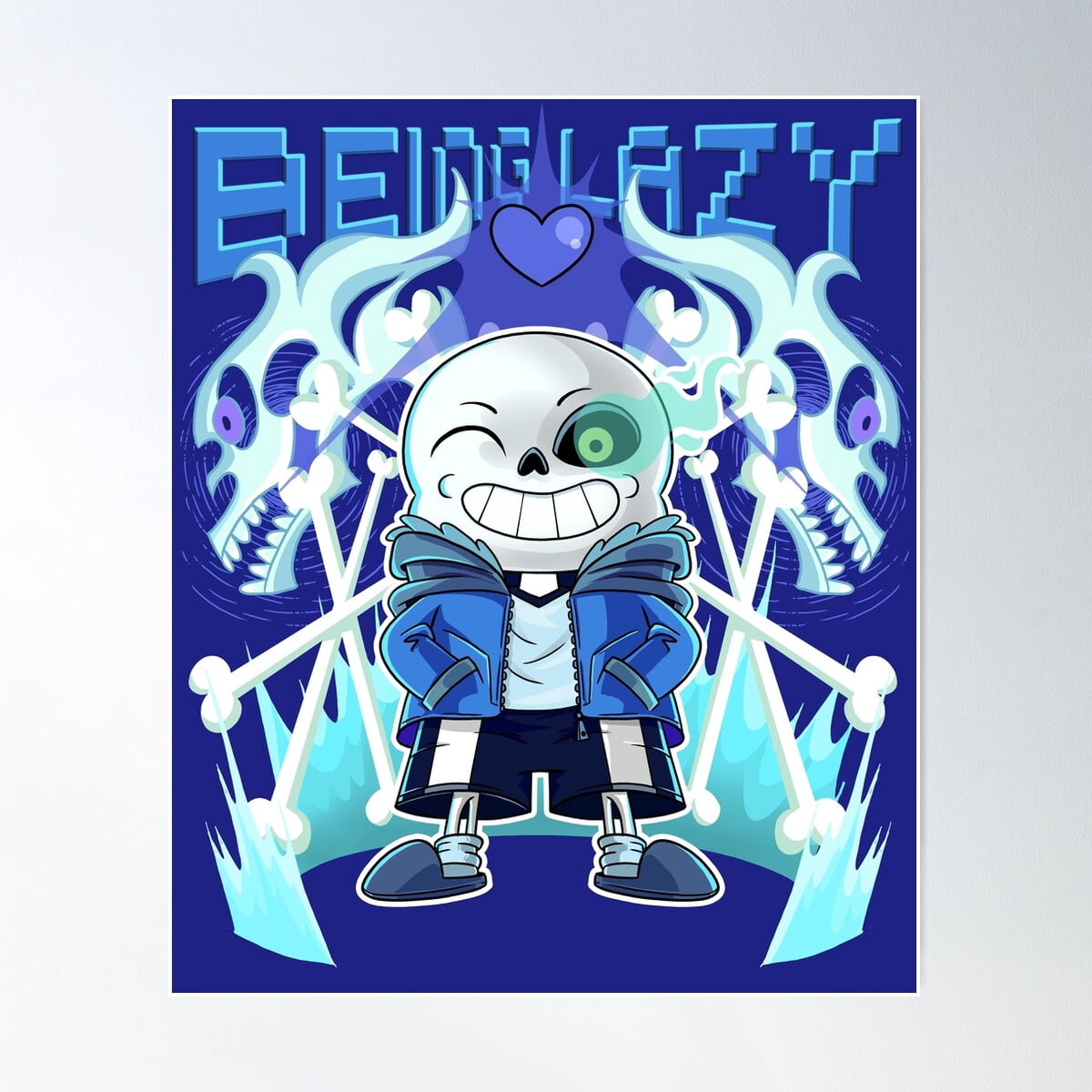 Sans Undertale Skeleton Cool Pixel Art Being Lazy Bones Poster Wall Art ...