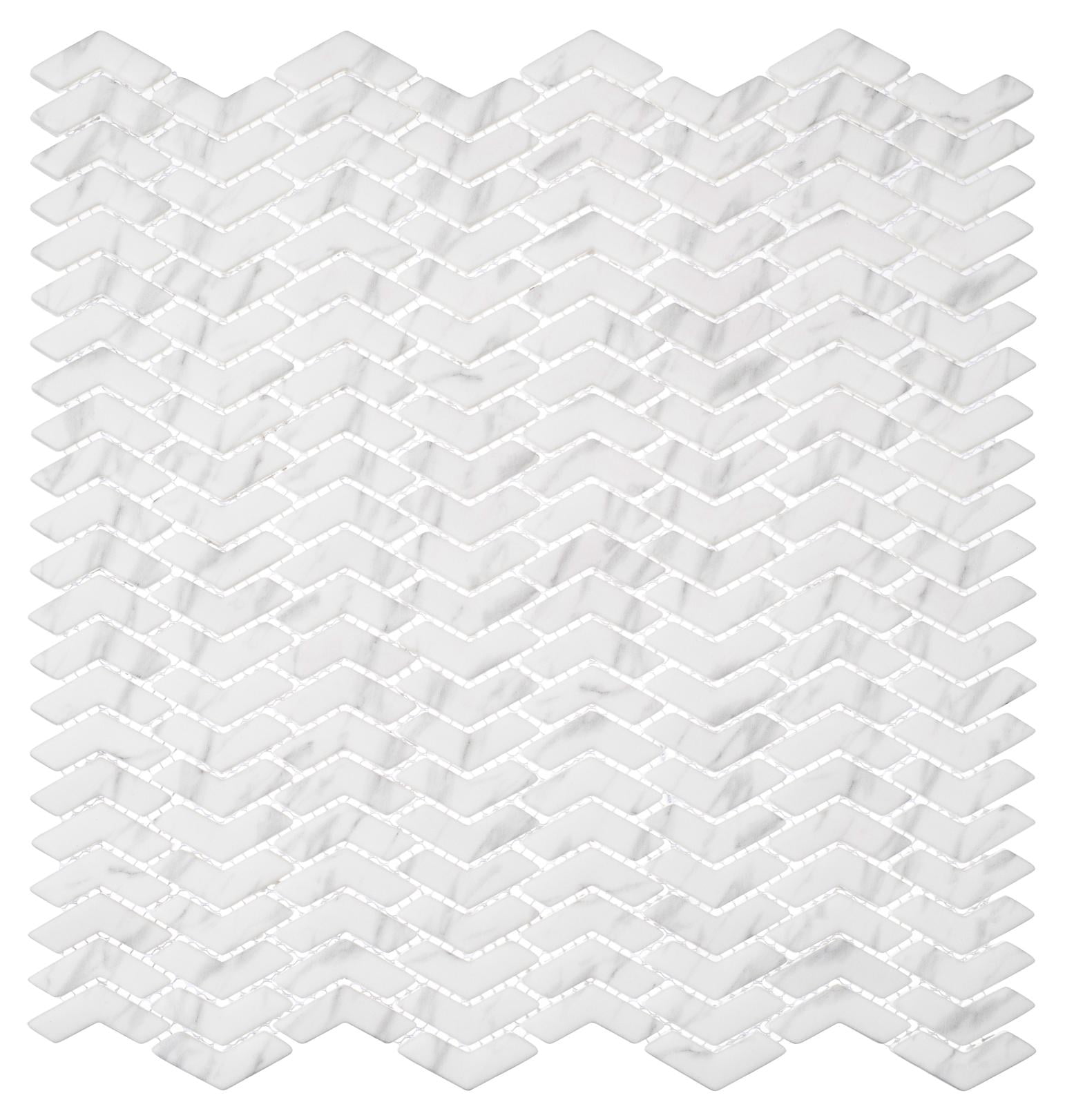 Sansill Vanil White0.5-in. x 1.5-in. Herringbone Matte Glass Mosaic ...