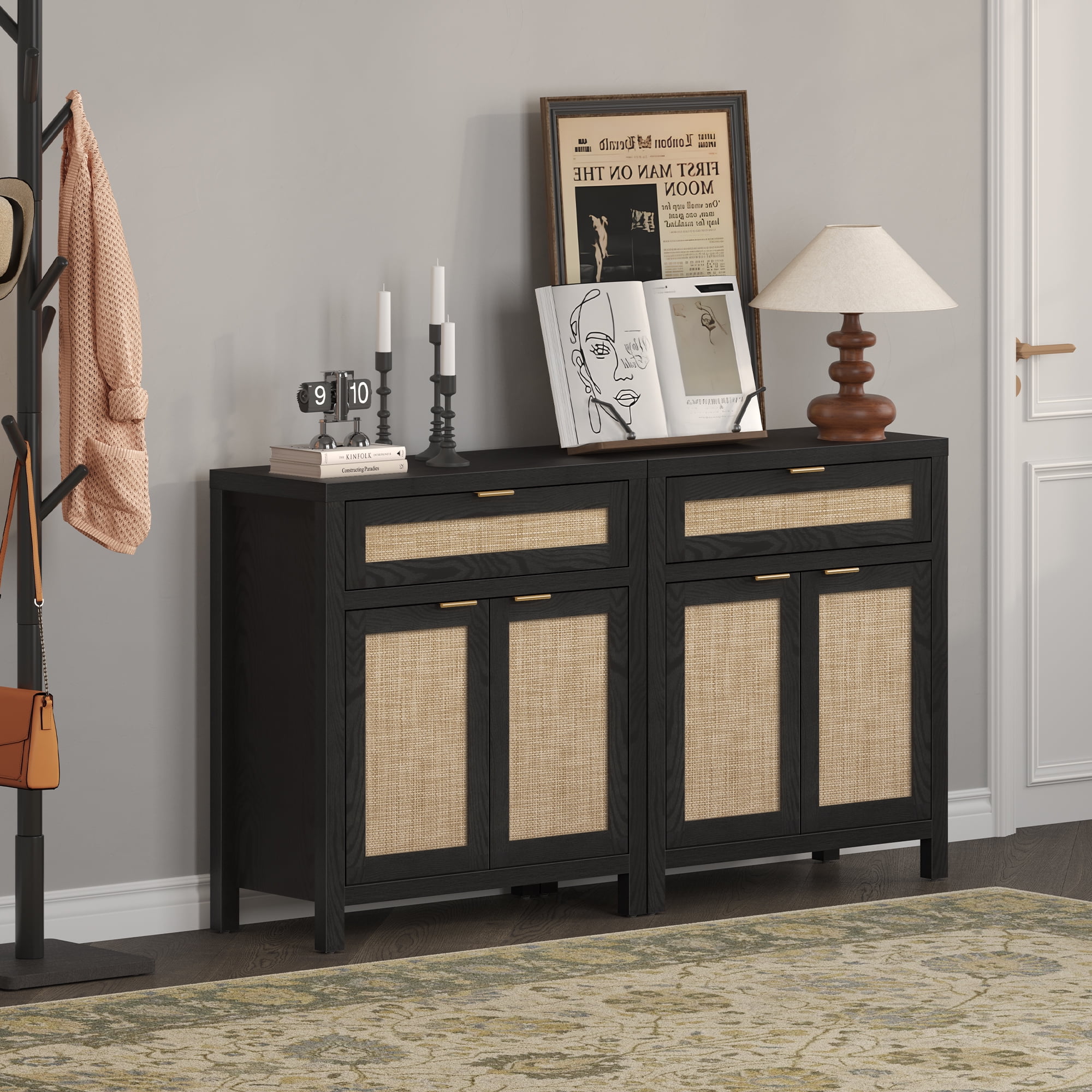 Sanspredet Rattan Sideboard Buffet Cabinet Set of 2, Kitchen Storage ...