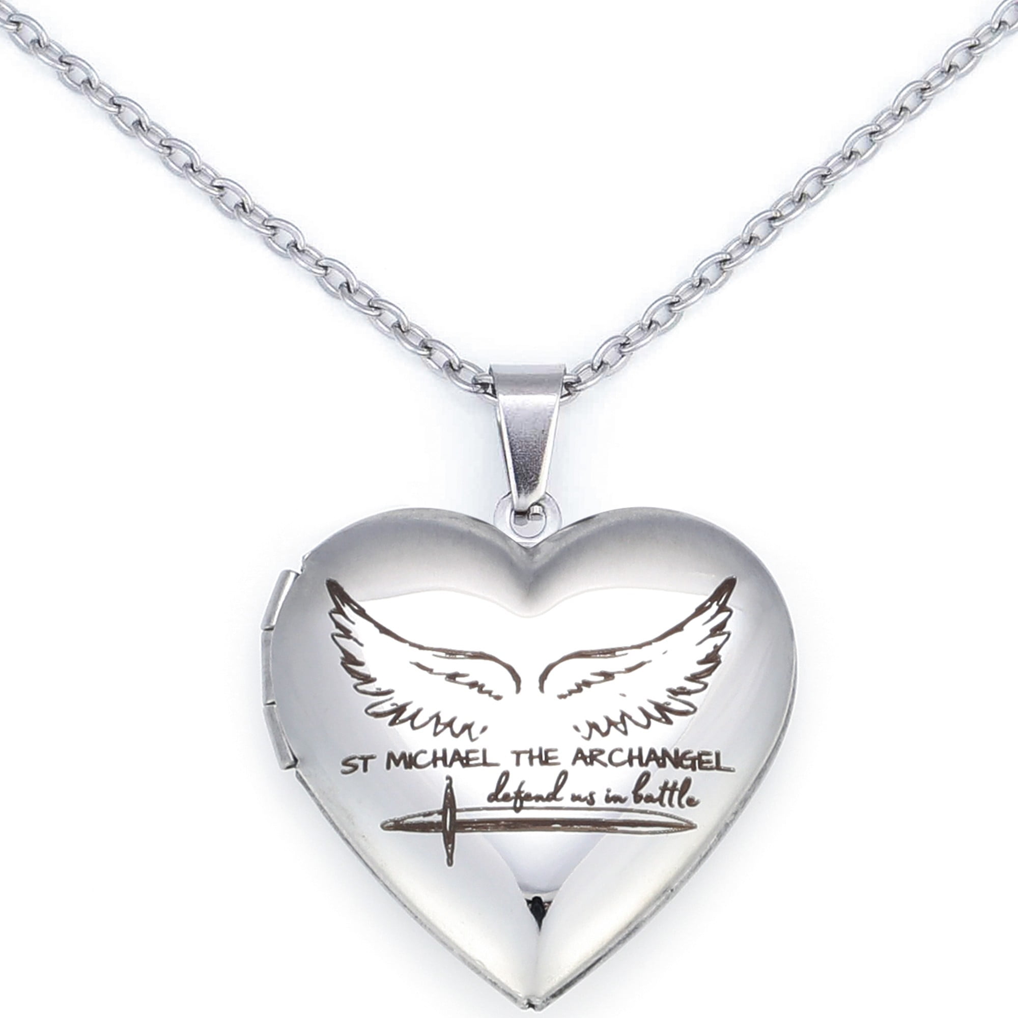 Sant Michael Protect us in Battle Stainless Steel Heart Memory Locket ...