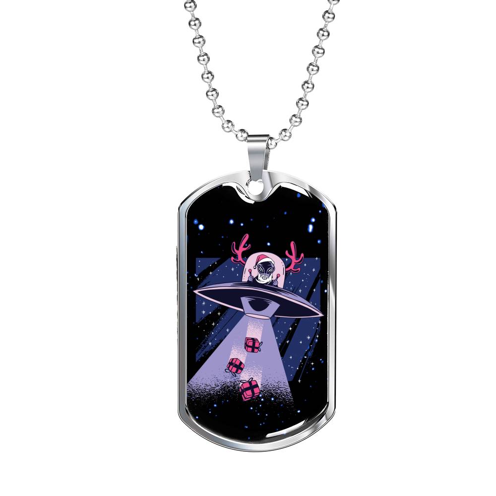 Santa Alien Necklace UFO Alien Fan Stainless Steel or 18k Gold Dog Tag ...